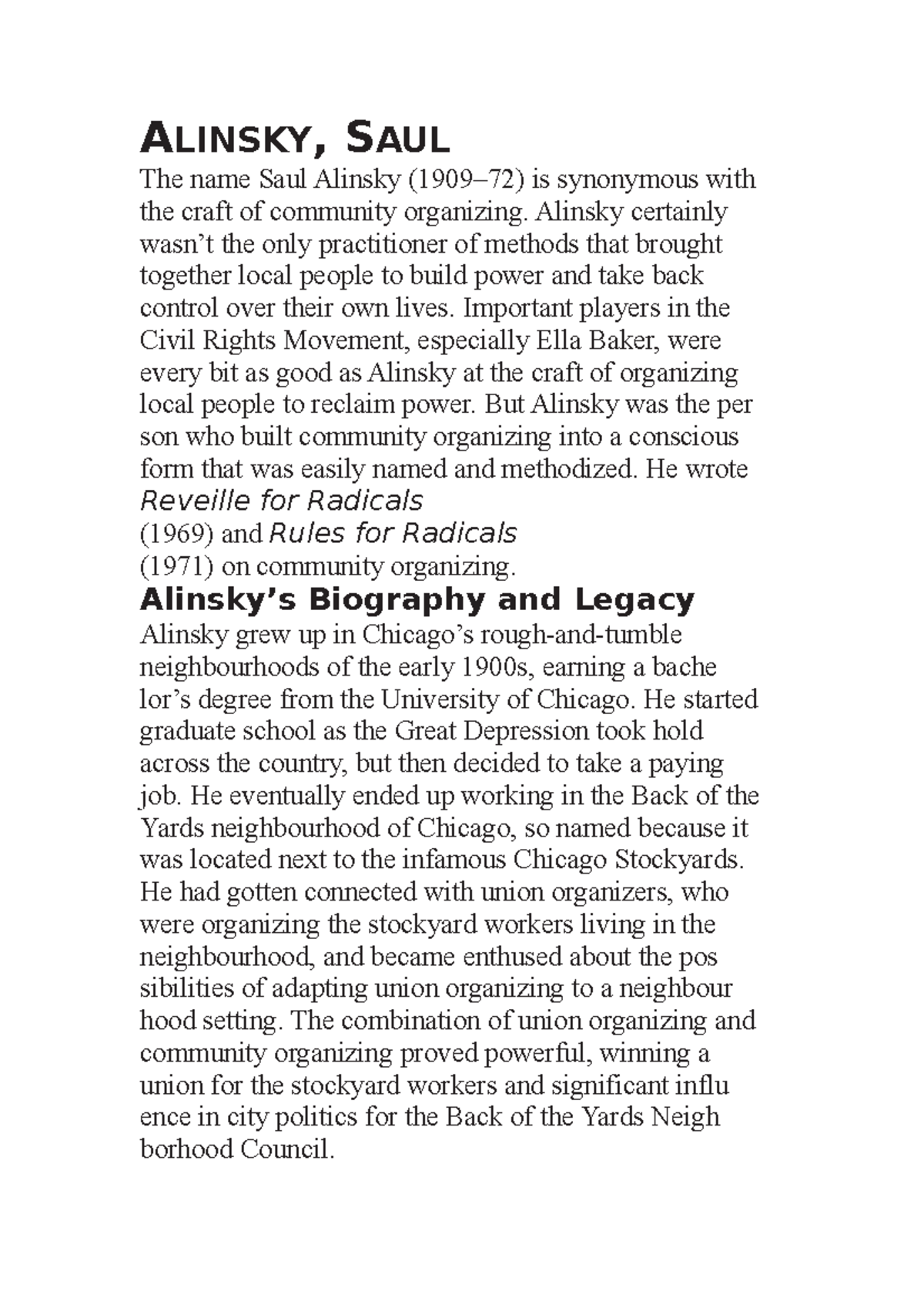 The Alinsky Model of Community Organization: Strategies & Legacy - Studocu