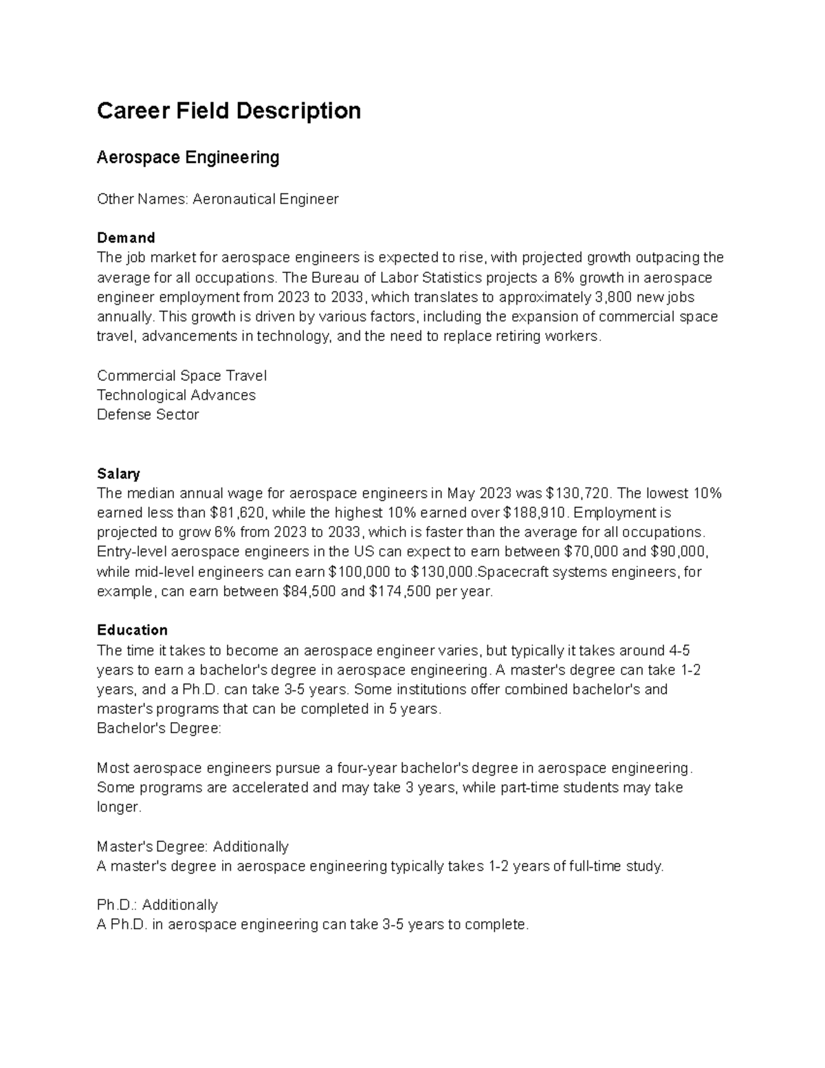 Career field description: Aerospace engineering overview and job ...