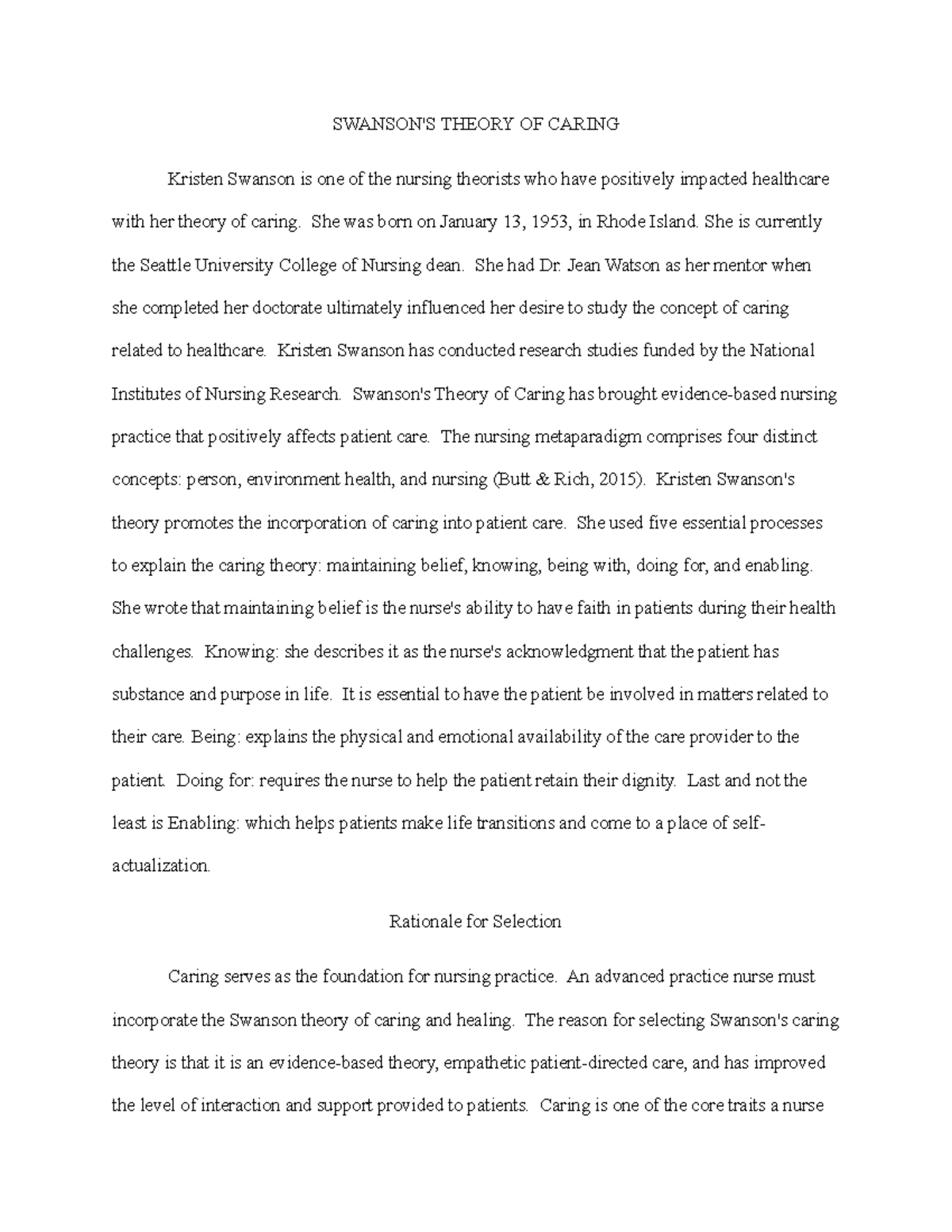 Kristen Swanson's Theory of Caring: Concepts & Application in Nursing ...