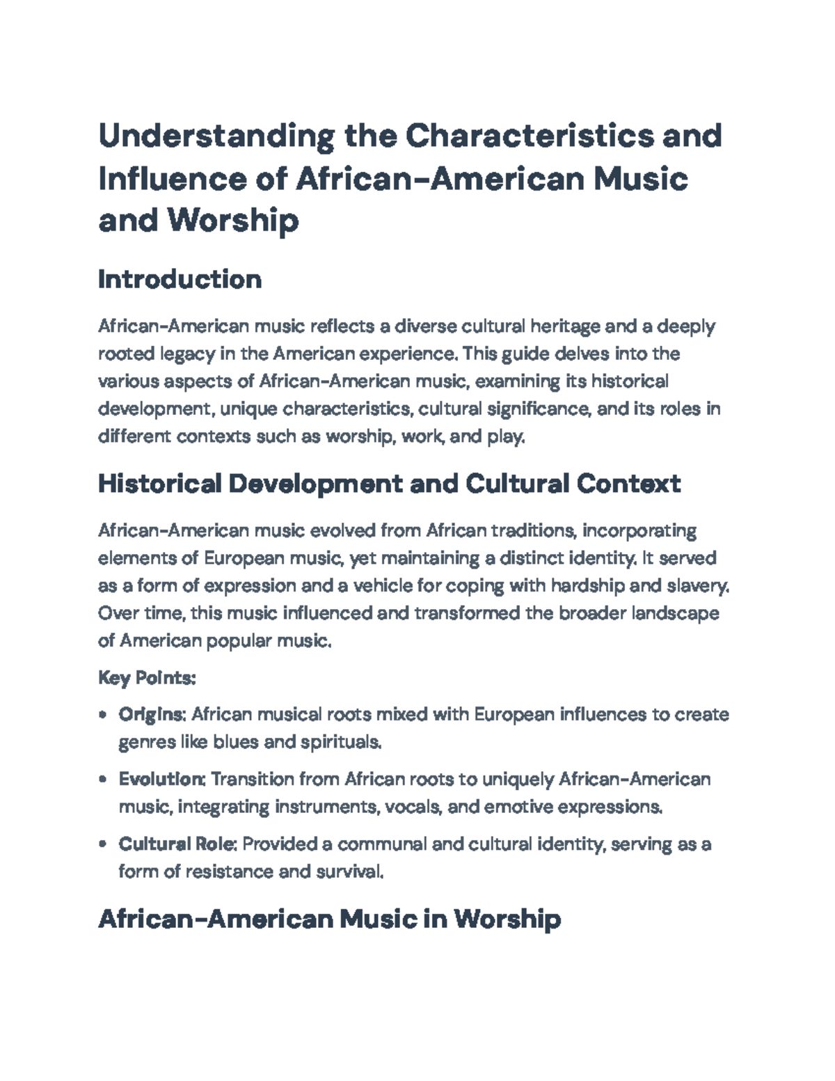 Understanding African-American Music: Characteristics and Worship ...