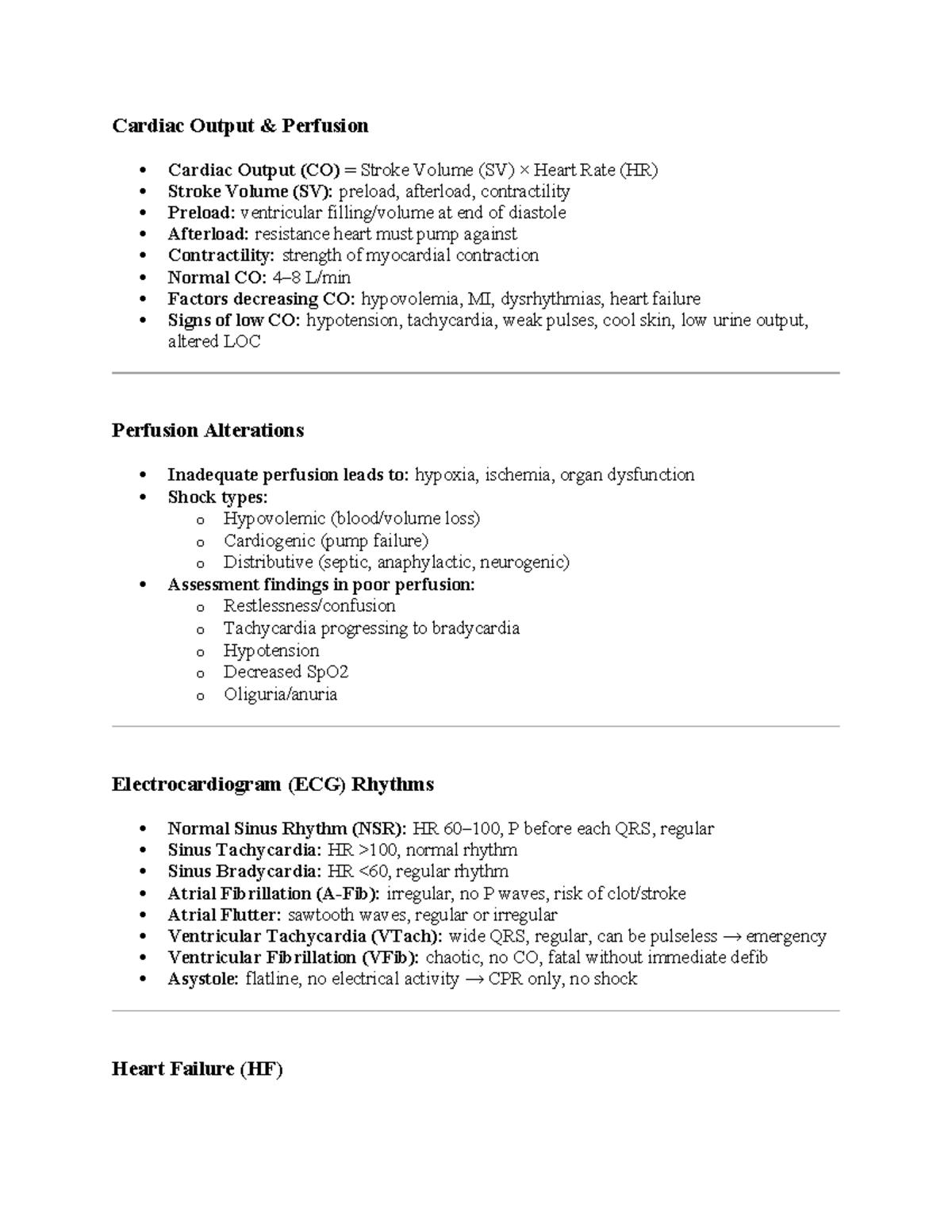Cardiac Output & Perfusion - Study Guide (NURS 101) - Studocu