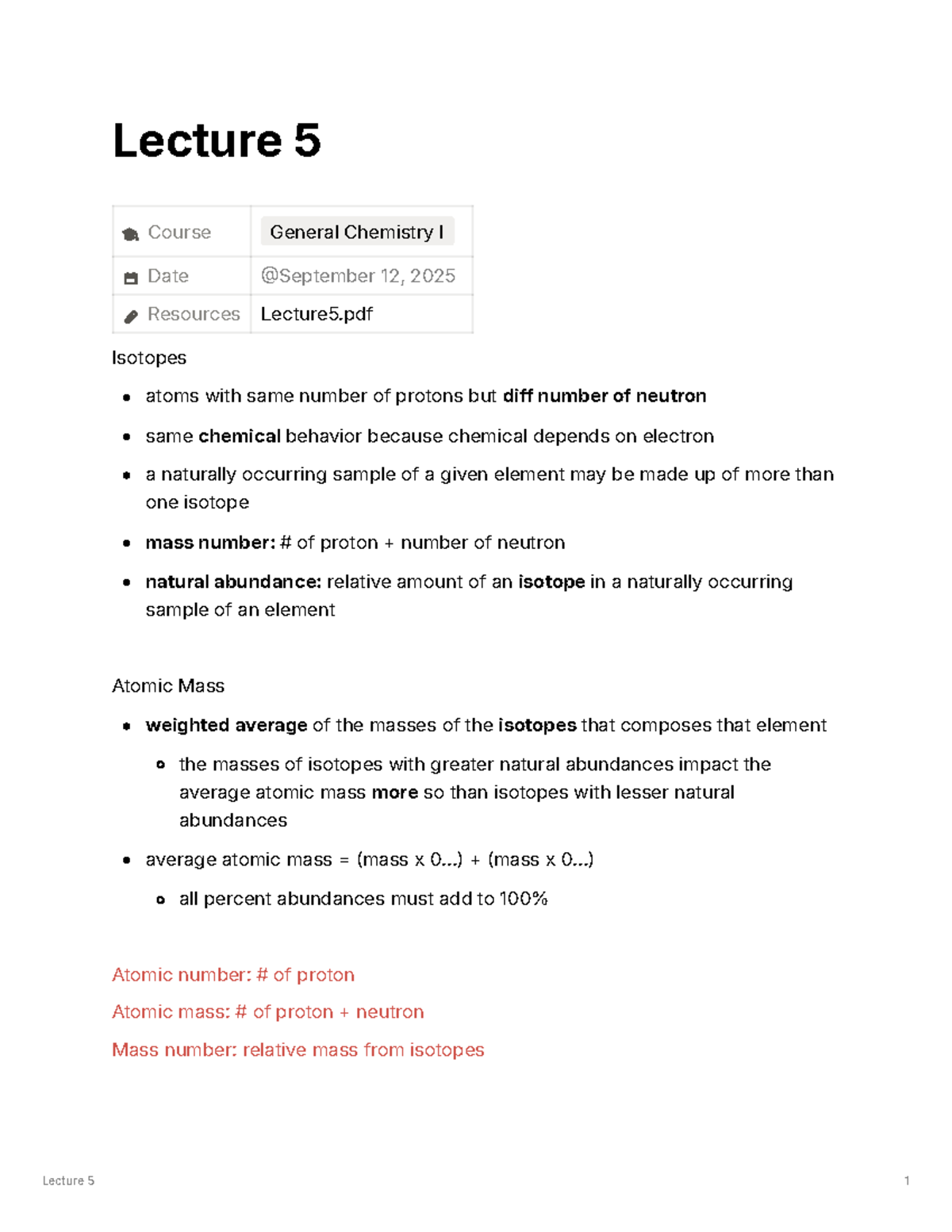 Lecture 5: Isotopes and The Mole - General Chemistry I - Studocu