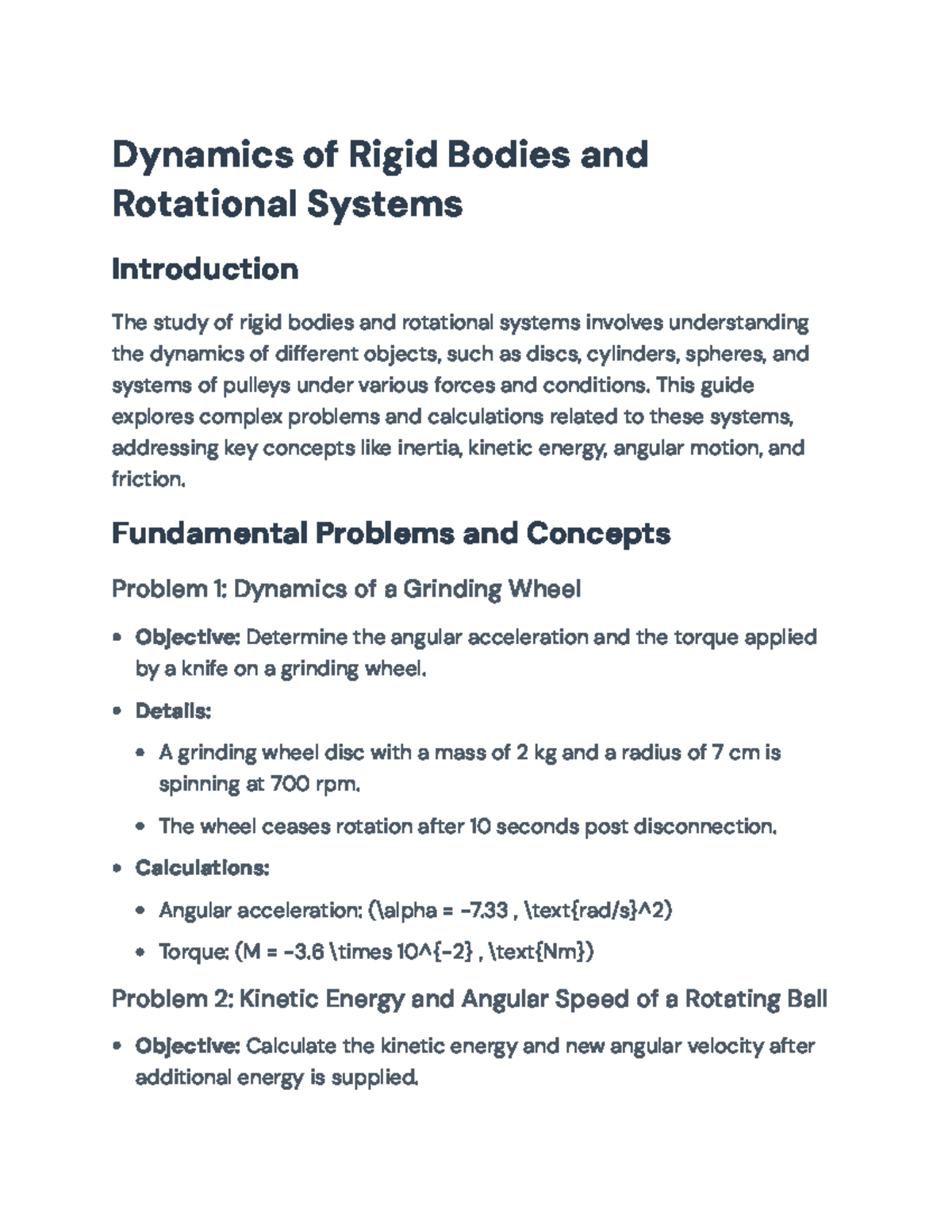 Dynamics of Rigid Bodies and Rotational Systems: Problem Set and ...