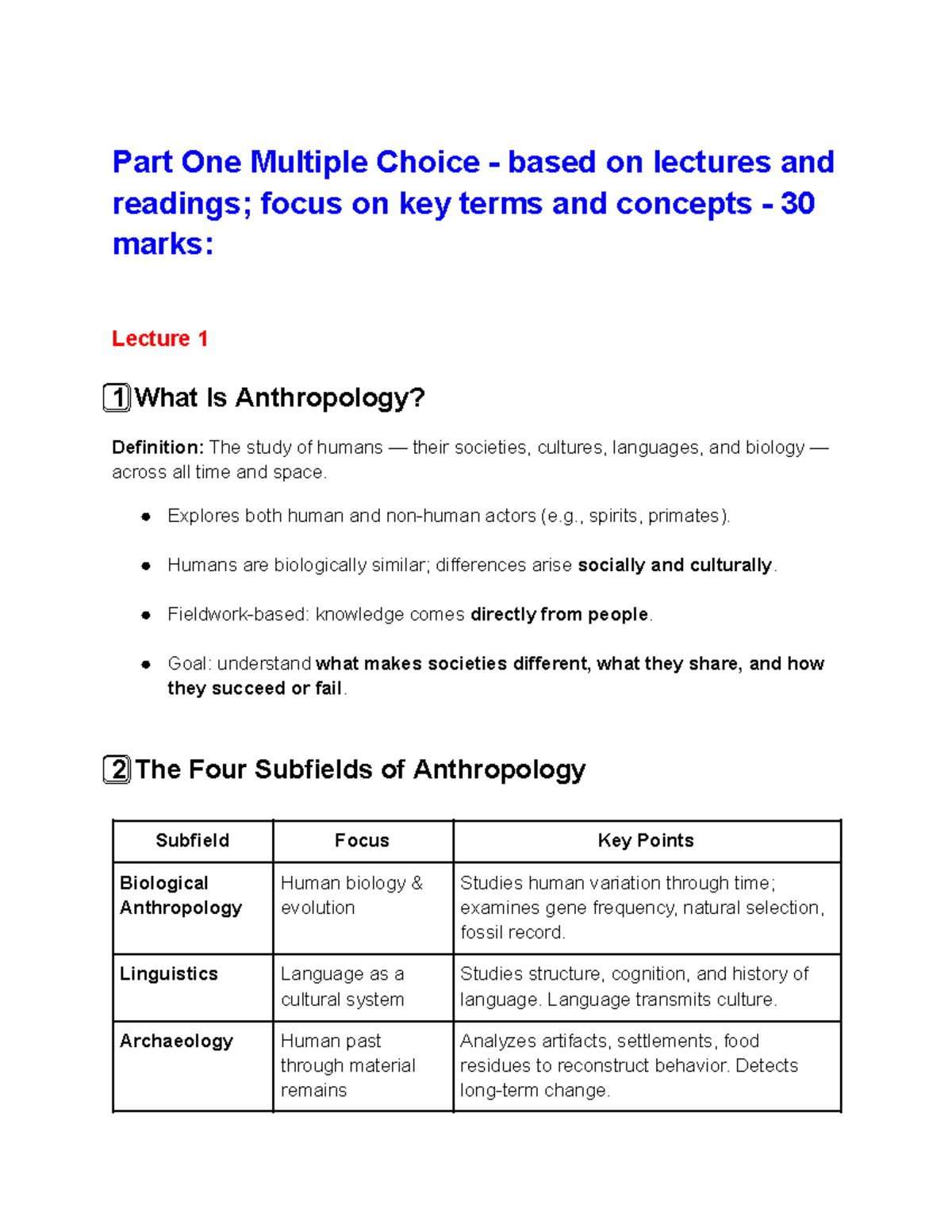 Sociocultural Anthropology Study Notes: Key Concepts & Theories - Studocu