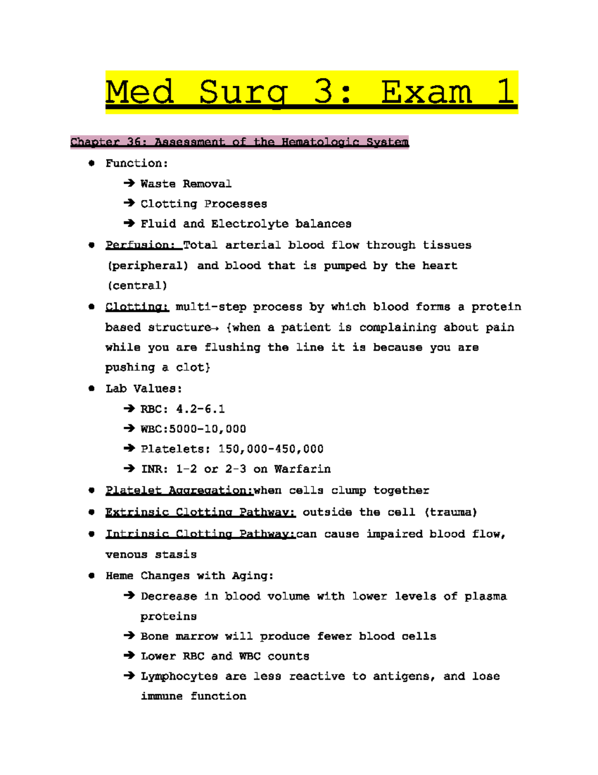 Med Sura 3: Exam 1 Review on Hematologic System Assessment - Studocu