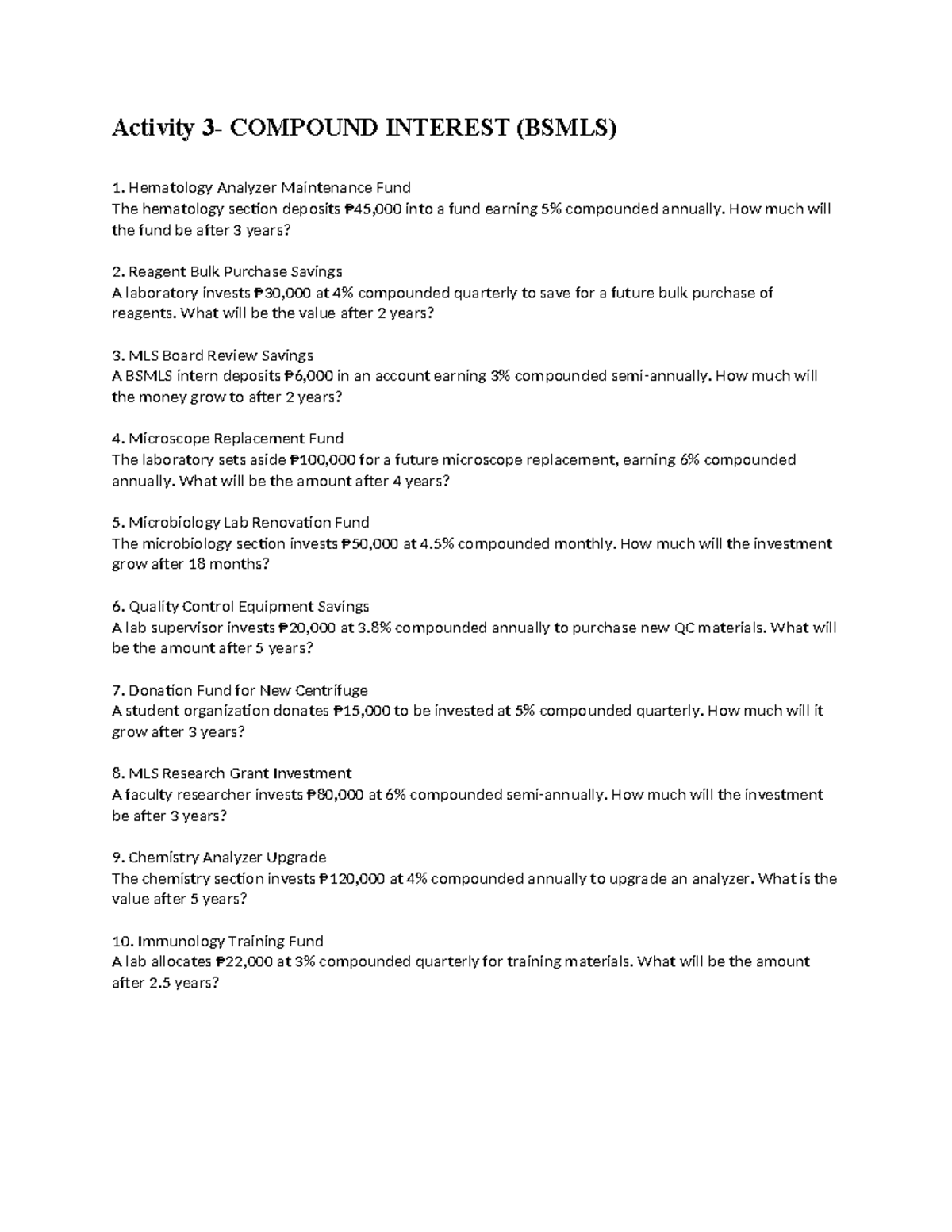Activity: Compound Interest Scenarios (BSMLS) - Unit 7 Practice Test ...