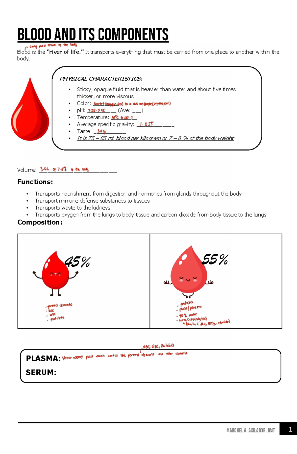 Blood and Its Components: A Comprehensive Overview (RMT) - Studocu
