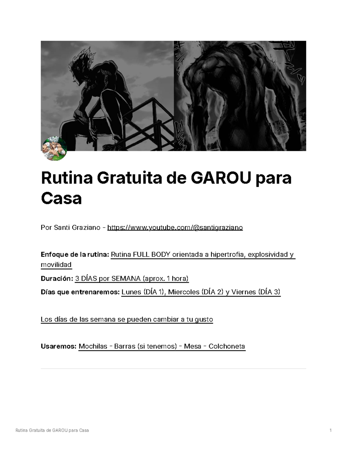 Rutina FULL BODY GAROU para Casa - Hipertrofia y Movilidad - Studocu