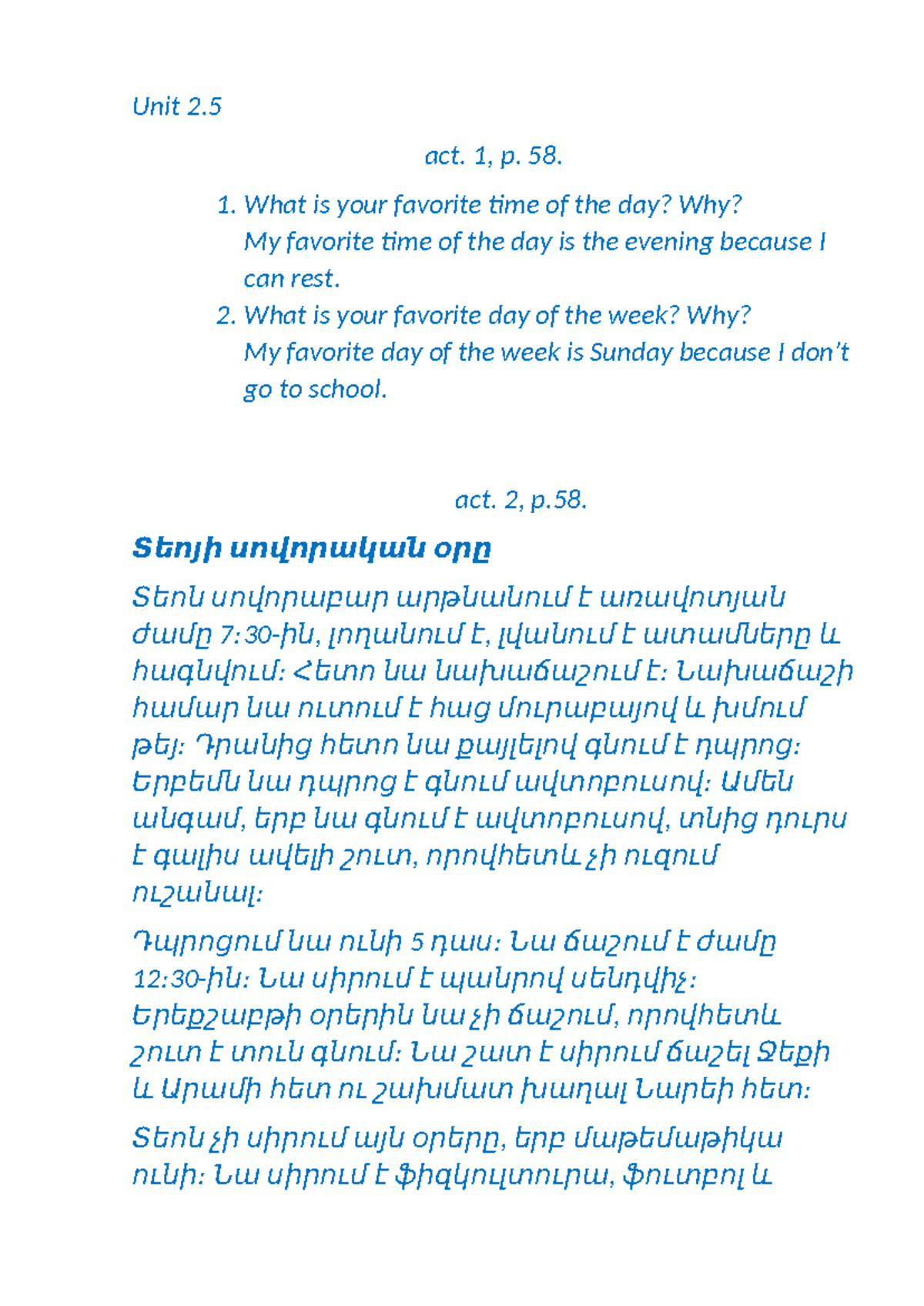Unit 2 - Daily Routine Worksheet (Act. 1-4) - Studocu
