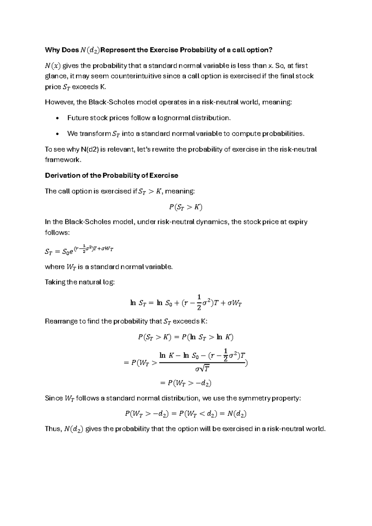 BSM N(d2) Explanation: Understanding Call Option Exercise Probability ...