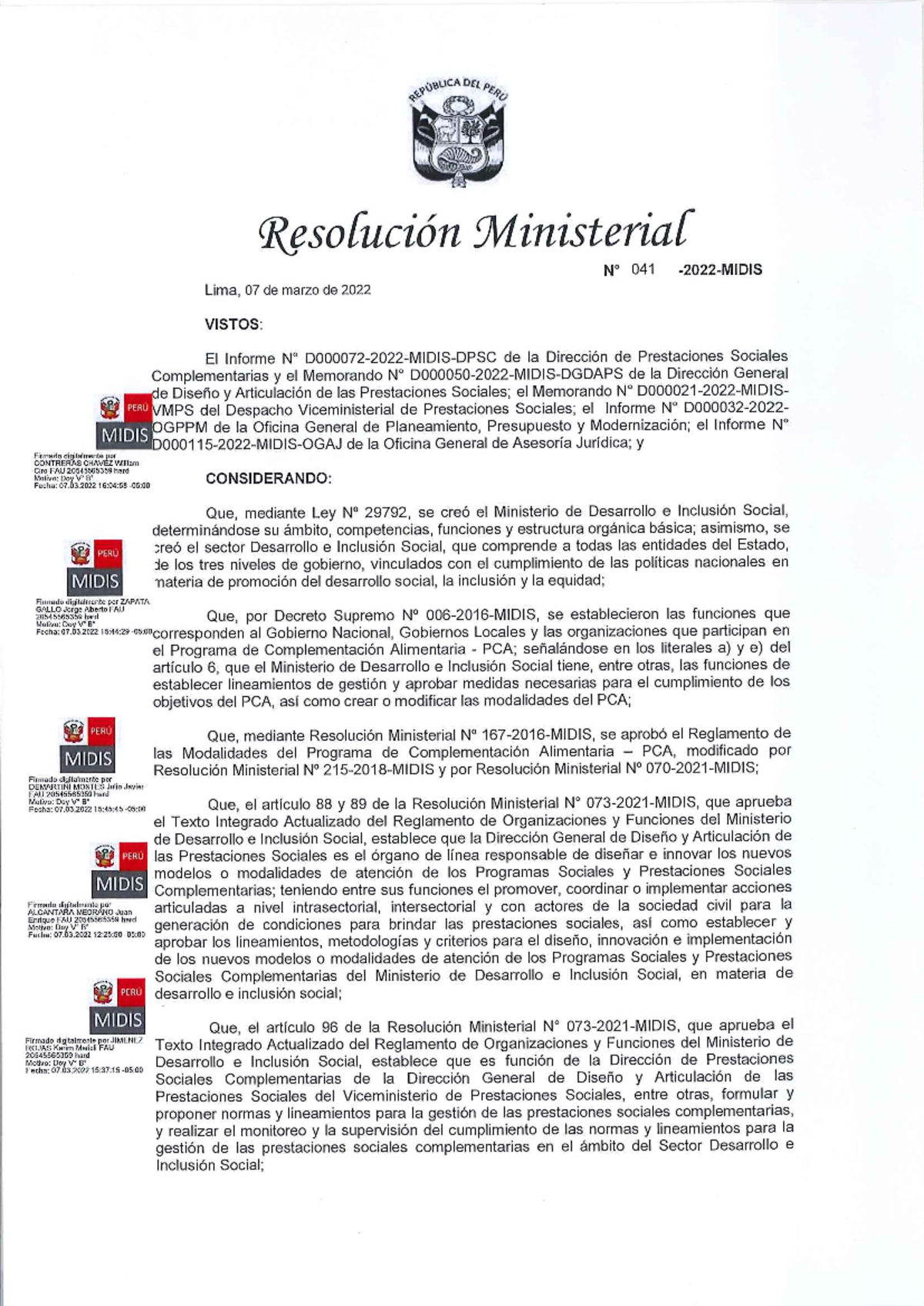 Reglamento de Modalidades del PCA - RM 041-2022 MIDIS - Studocu