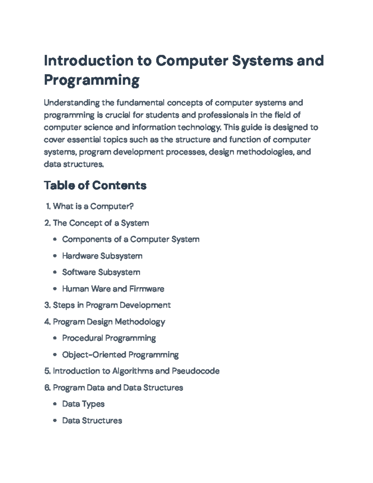 Introduction to Computer Systems and Programming Concepts ...