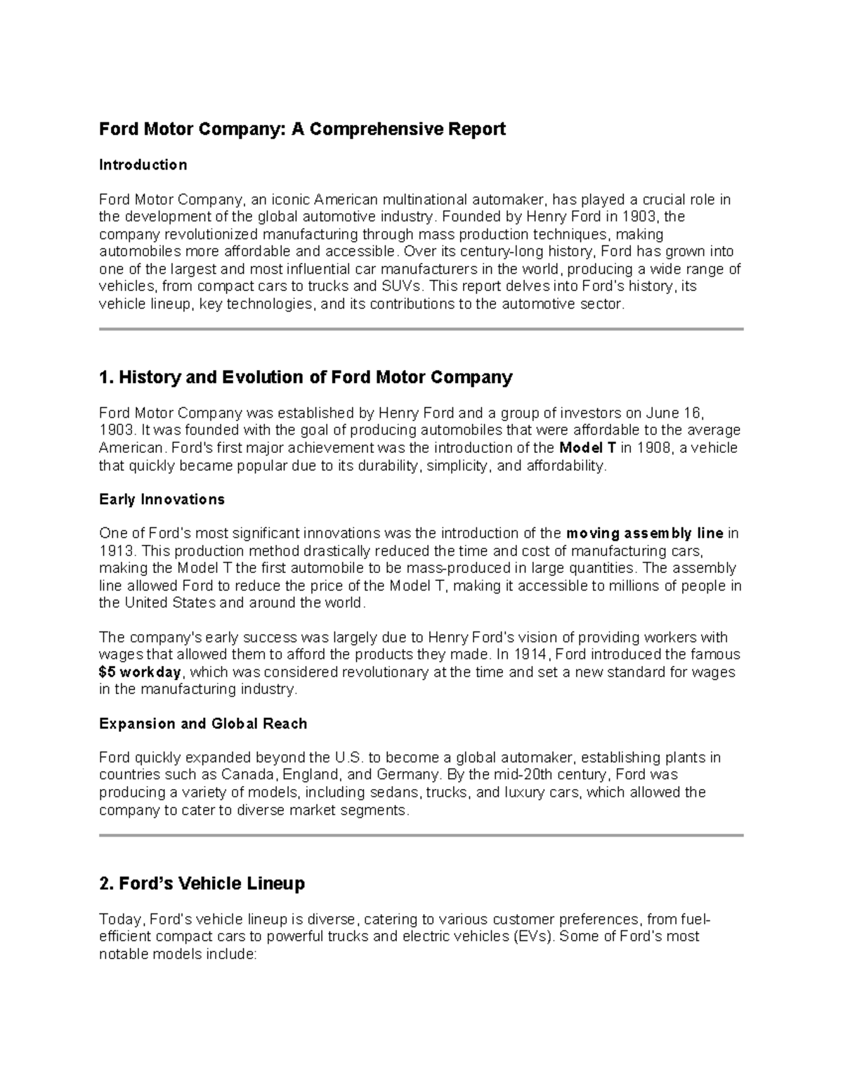 Ford Motor Company: A Comprehensive Overview Report - Studocu