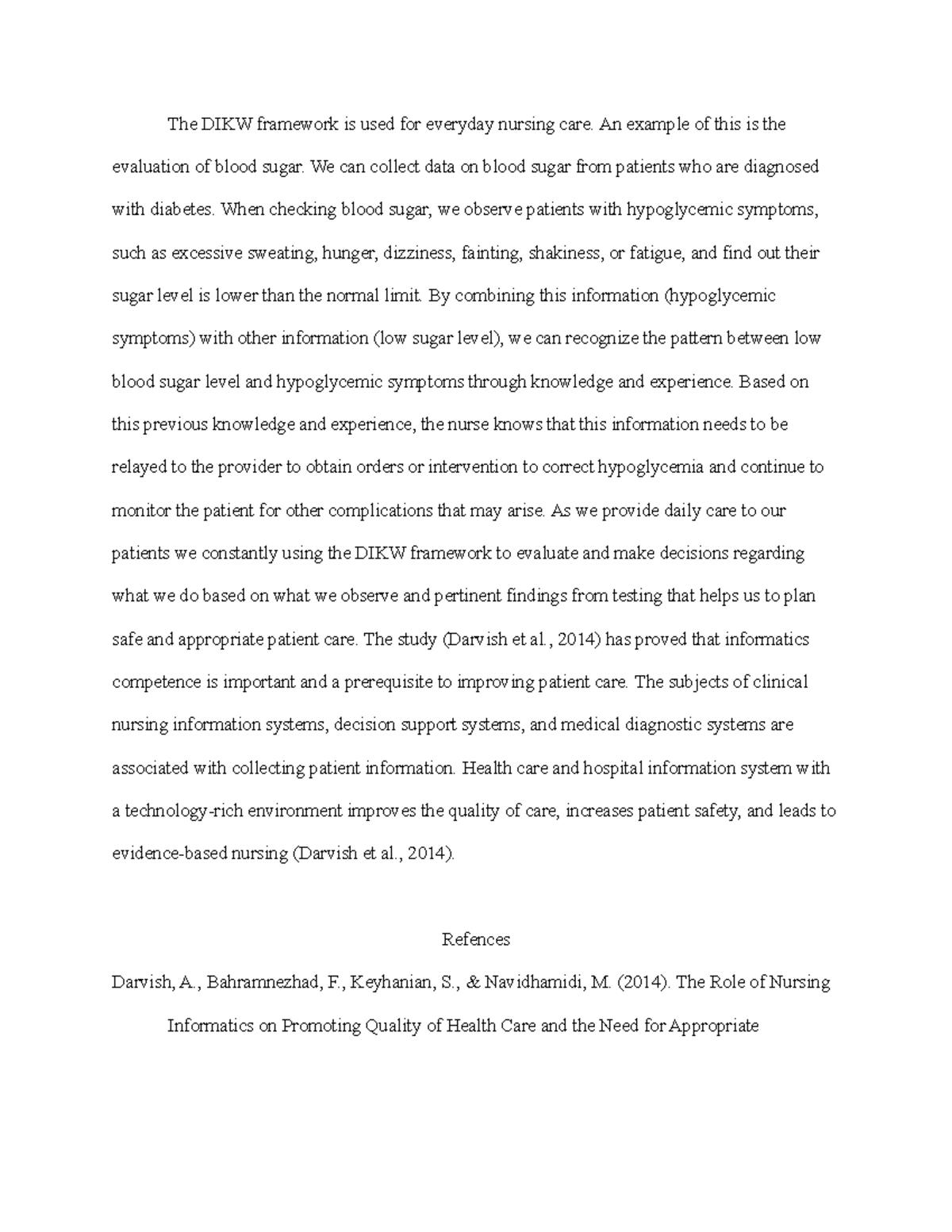 NURS 101 Week 1 Discussion: DIKW Framework in Nursing Care - Studocu