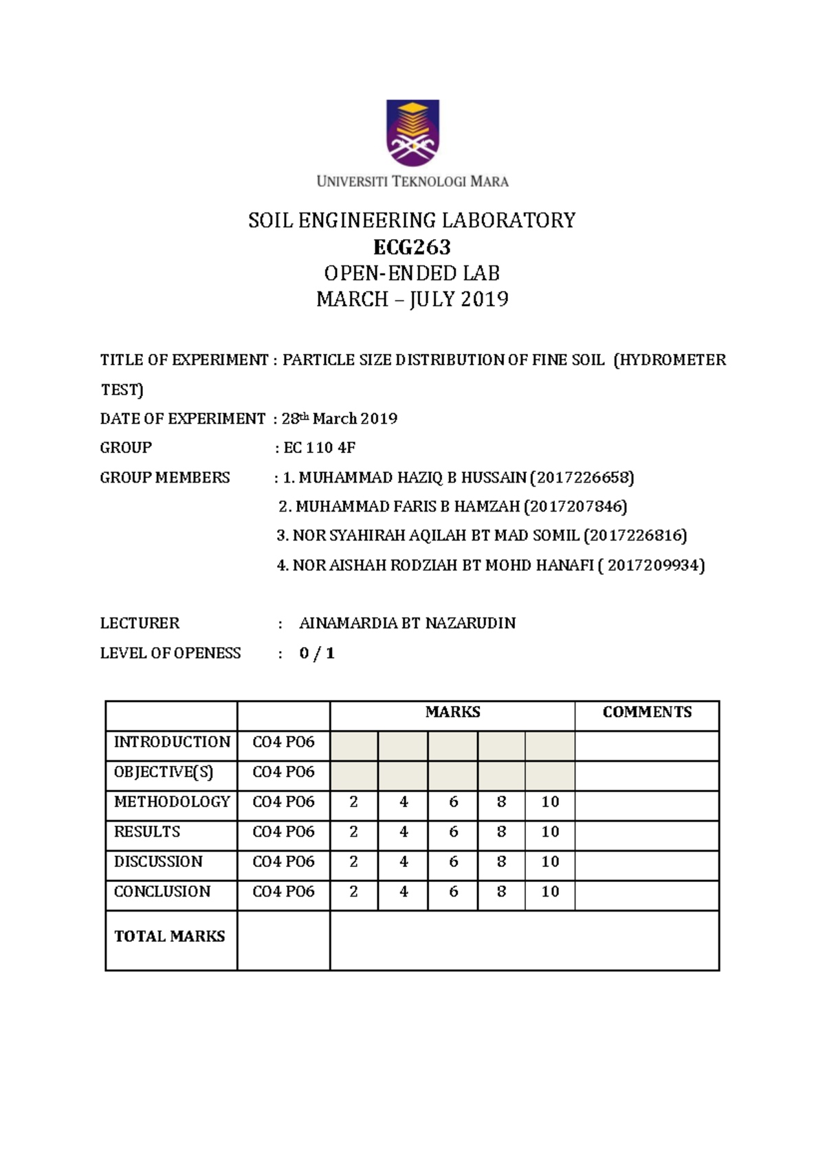 LAB Report 4: Hydrometer Test for Fine Soil Particle Size Distribution ...