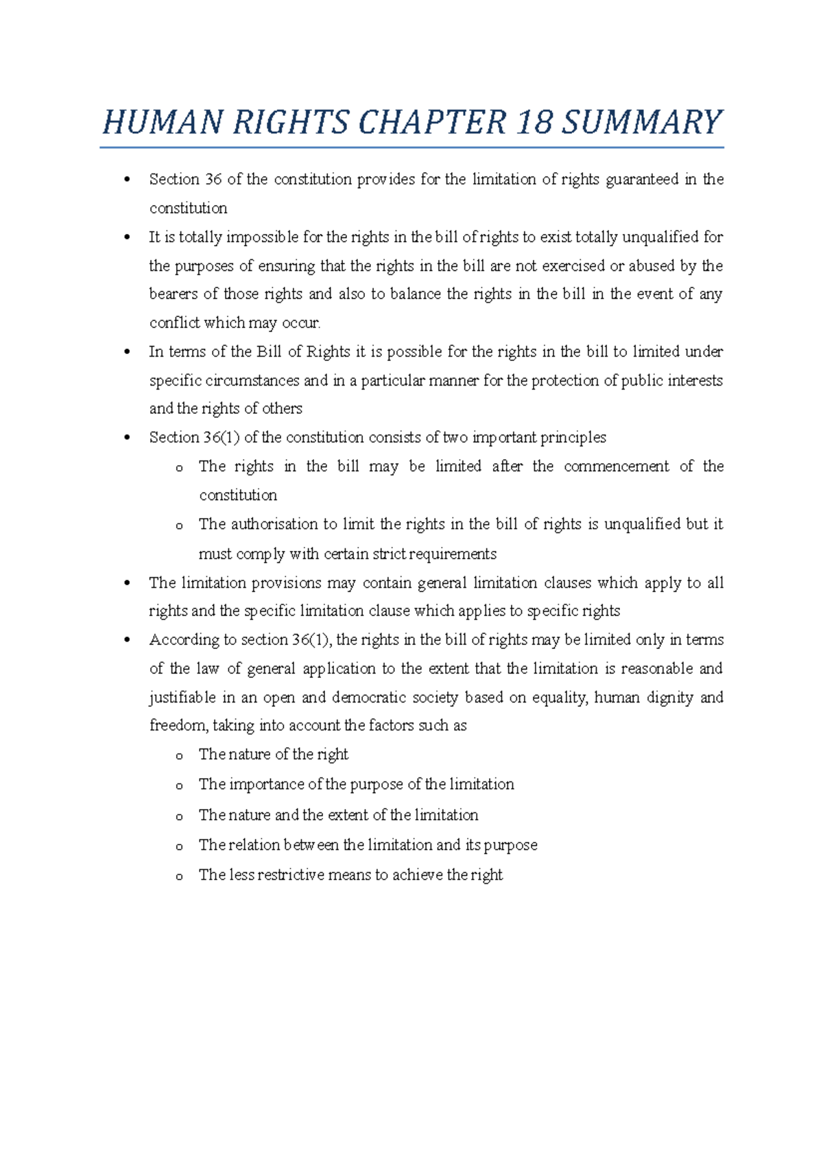 Human Rights Summary: Key Points from Chapter 18 Analysis - Studocu