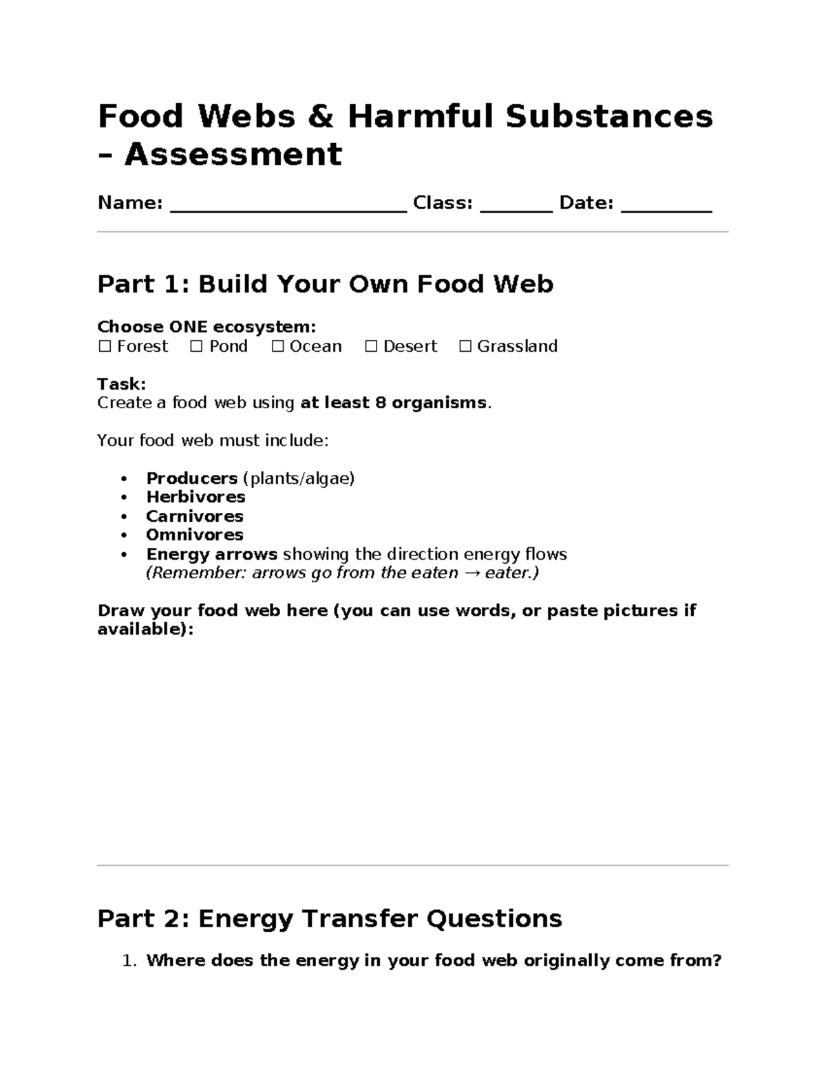 Unit 4 Assessment: Food Chains & Webs with Harmful Substances - Studocu