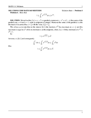 Math 141 Tutorial 2 - Math 141 Tutorial 2 January 20 - 24 Evaluate the integral by interpreting ...