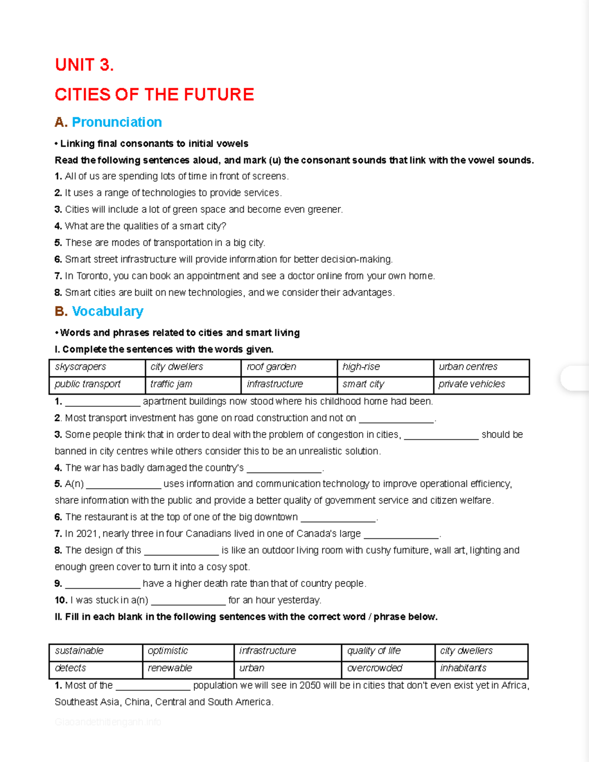 BÀI TẬP THỰC HÀNH UNIT 3: CITIES OF THE FUTURE - Studocu