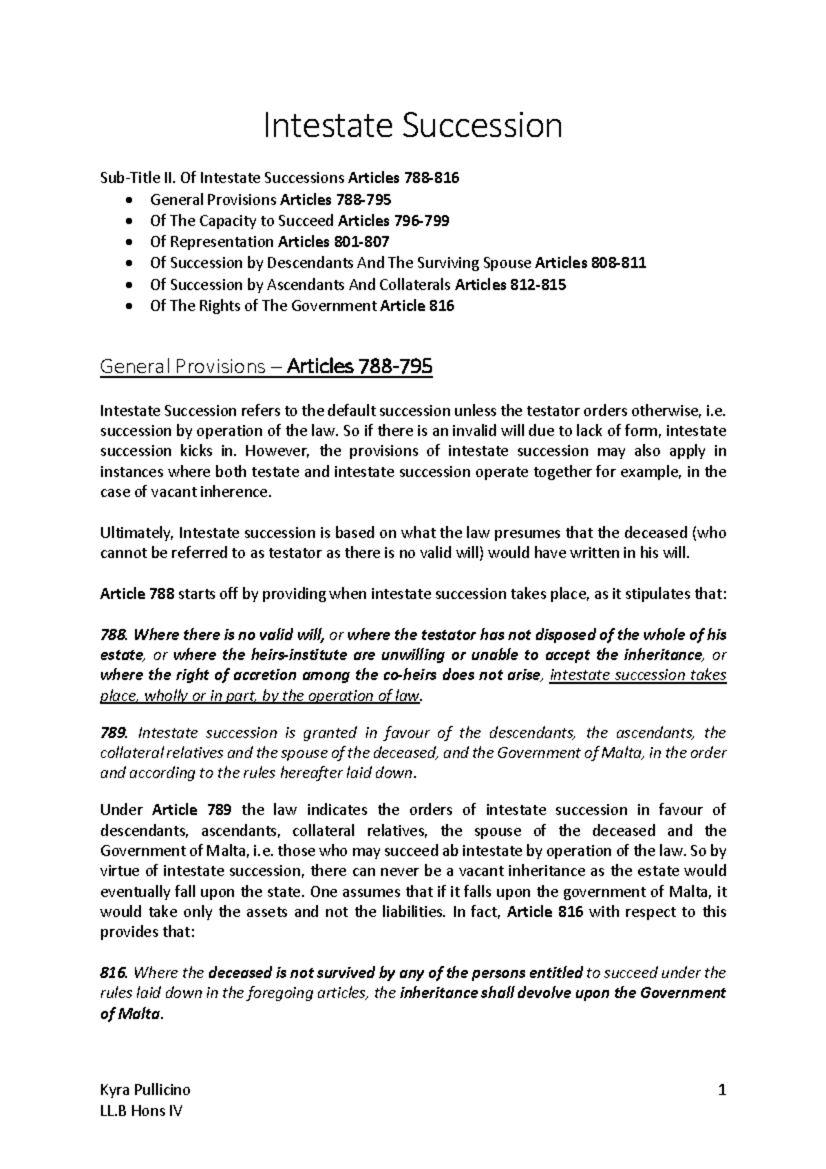 **Intestate Succession Overview: Key Articles and Provisions** - Studocu