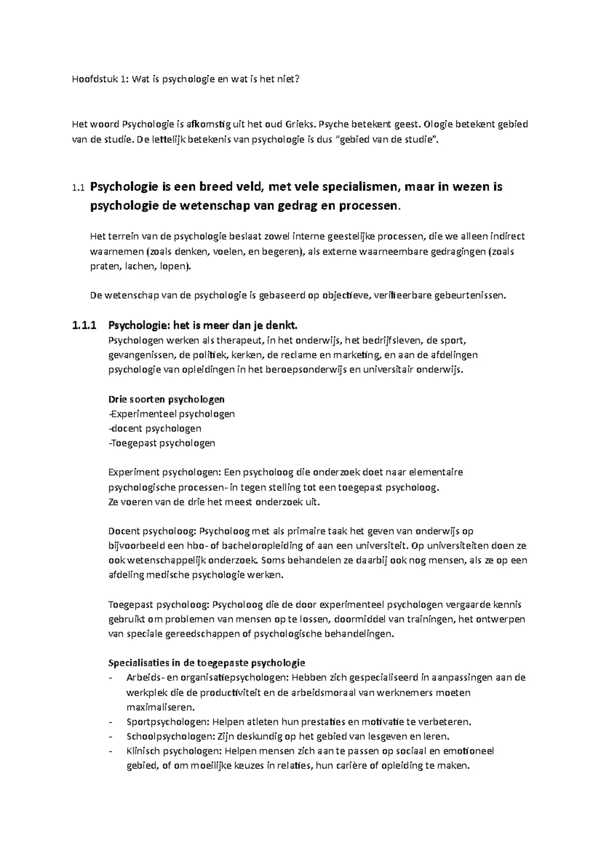 Hoofdstuk 1: Inleiding tot Psychologie - Samenvatting en Belangrijke ...