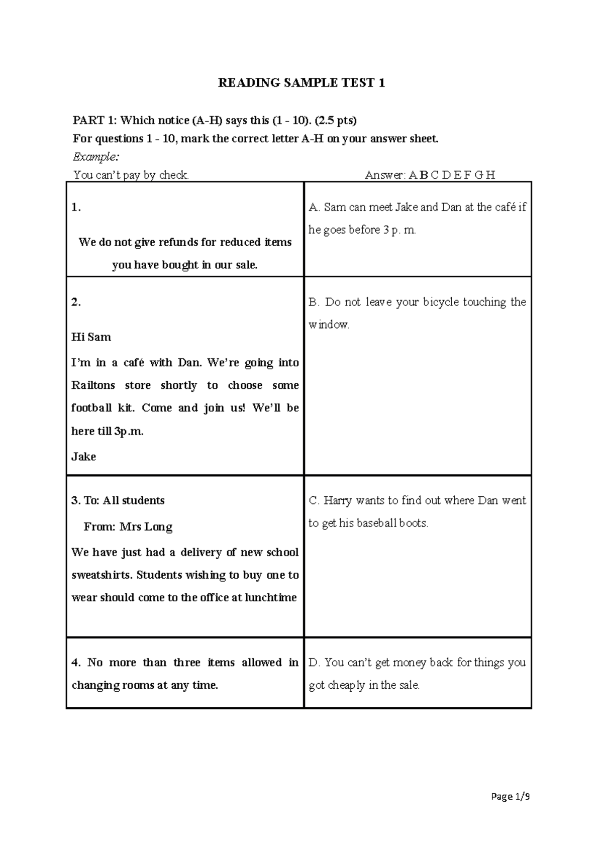 Reading Sample Test 1 - Bài Tập Đọc cho Sinh Viên - Studocu