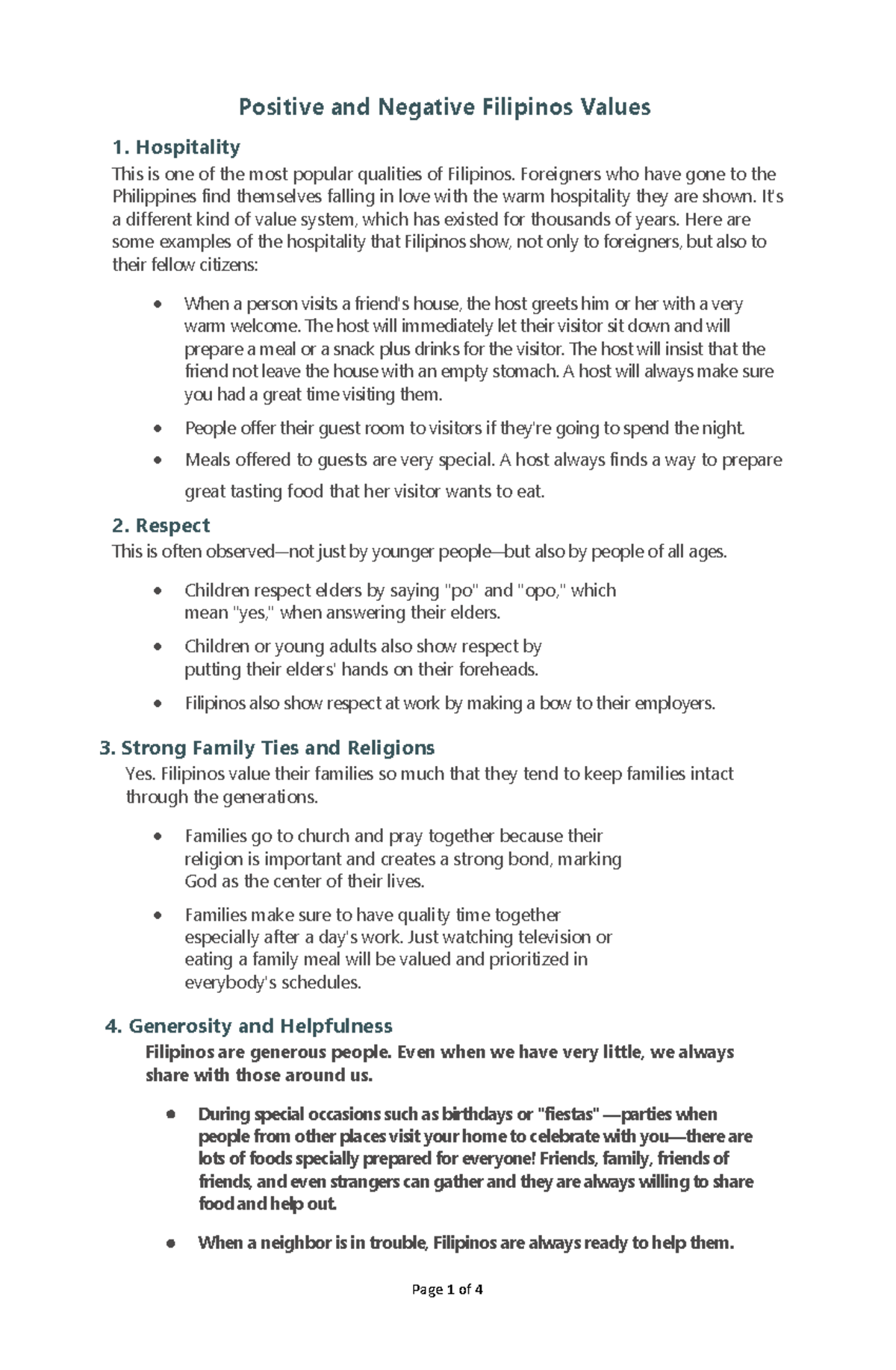 Research on Positive and Negative Filipino Values (Course Code: FIL101 ...