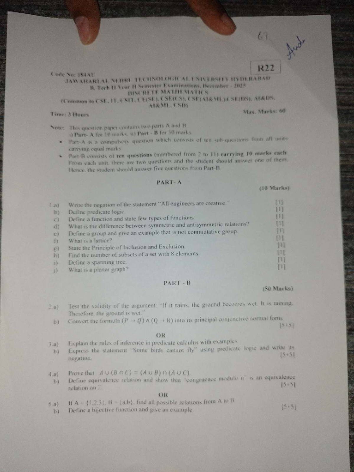 CSTTLCESE 18340 Discrete Mathematics Exam Paper - Dec 2008 - Studocu