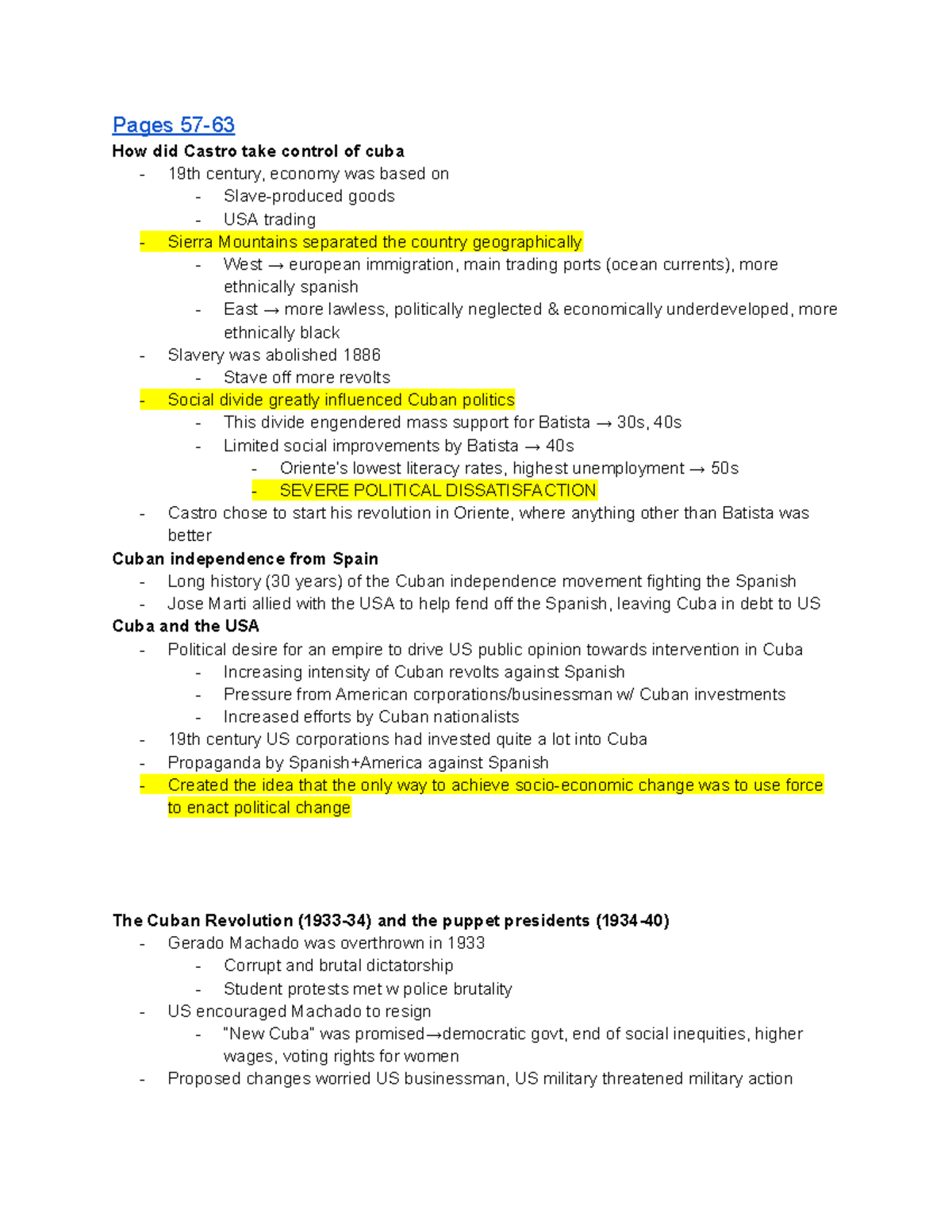 Catro's Rise 11-13 Reading Notes - Pages 57- How did Castro take ...