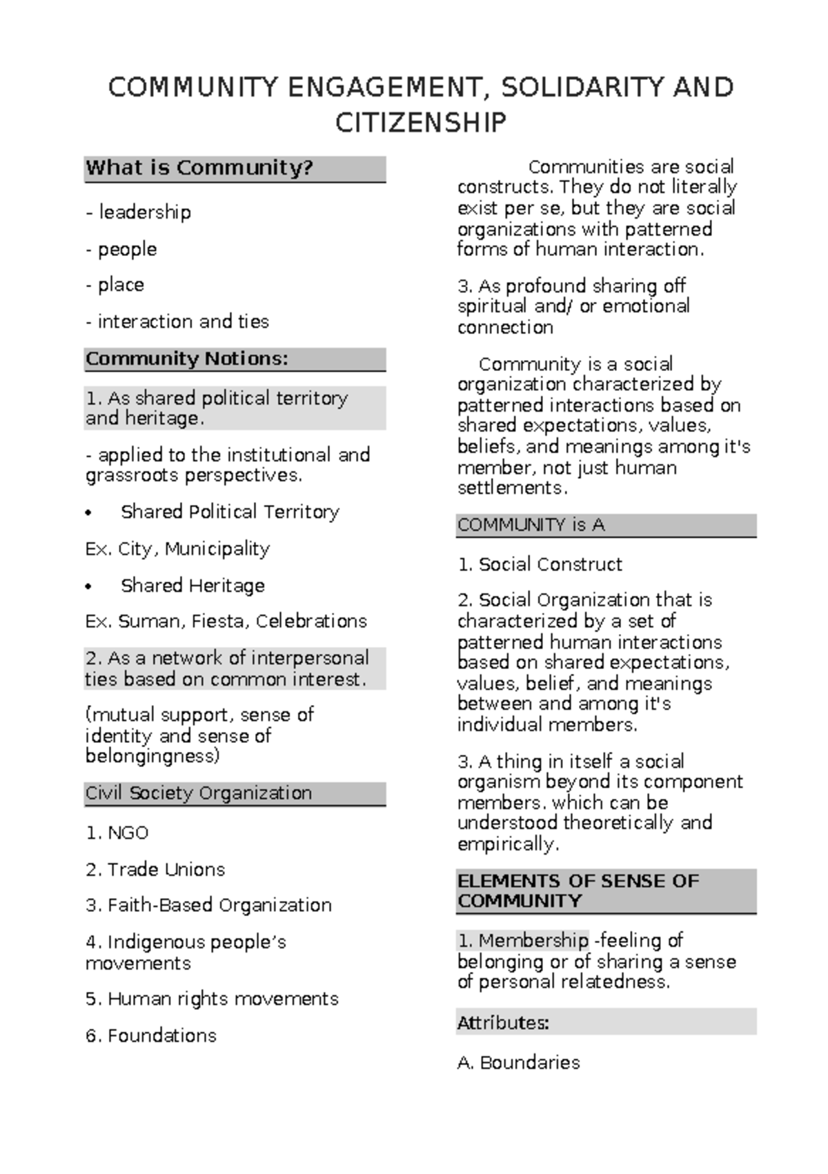 COmmunity Engagement senior high school notes - COMMUNITY ENGAGEMENT ...