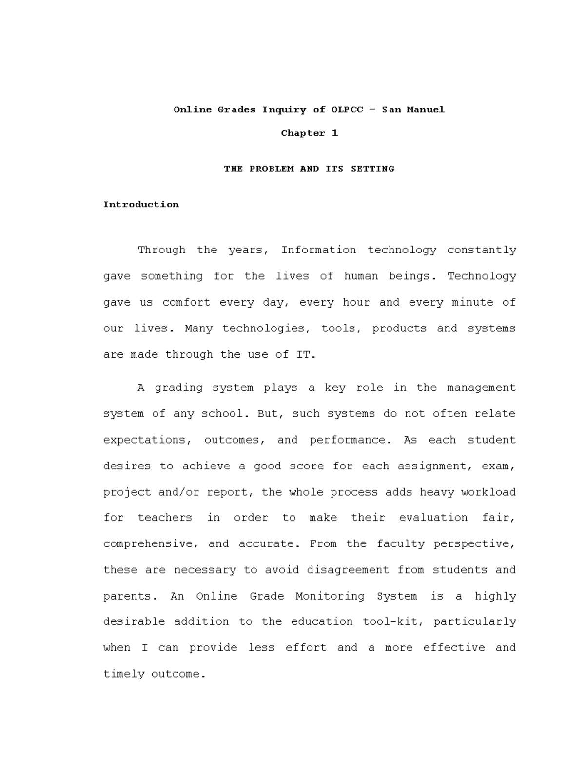 337916720 OLPCC Online Grade Monitoring System Research Proposal - Studocu