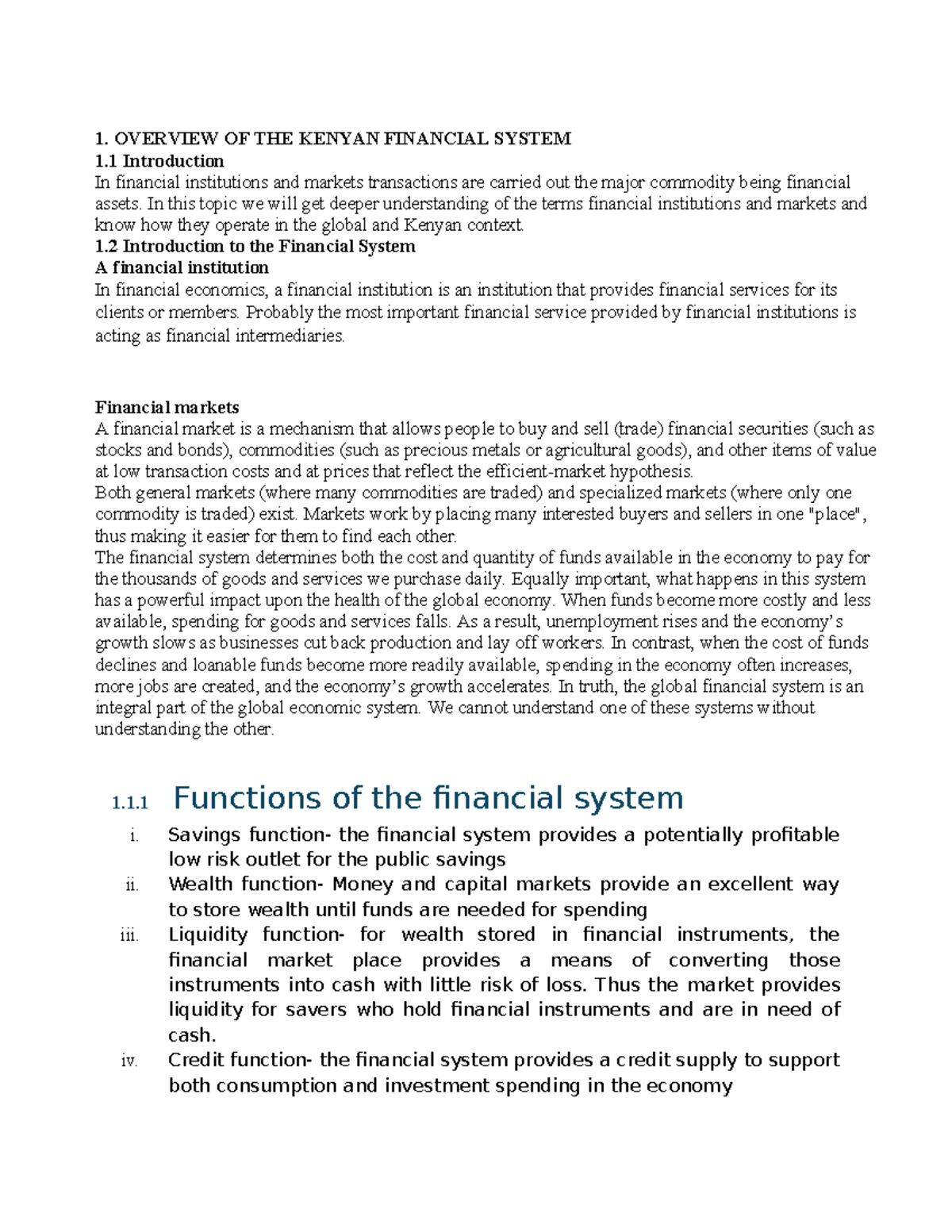 Topic 1 financial institutions and markets - 1. OVERVIEW OF THE KENYAN ...