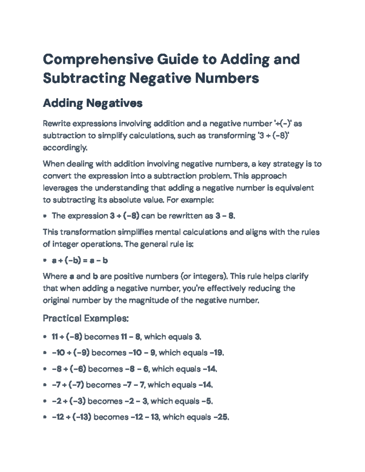 Comprehensive Guide to Adding & Subtracting Negatives in Math - Studocu
