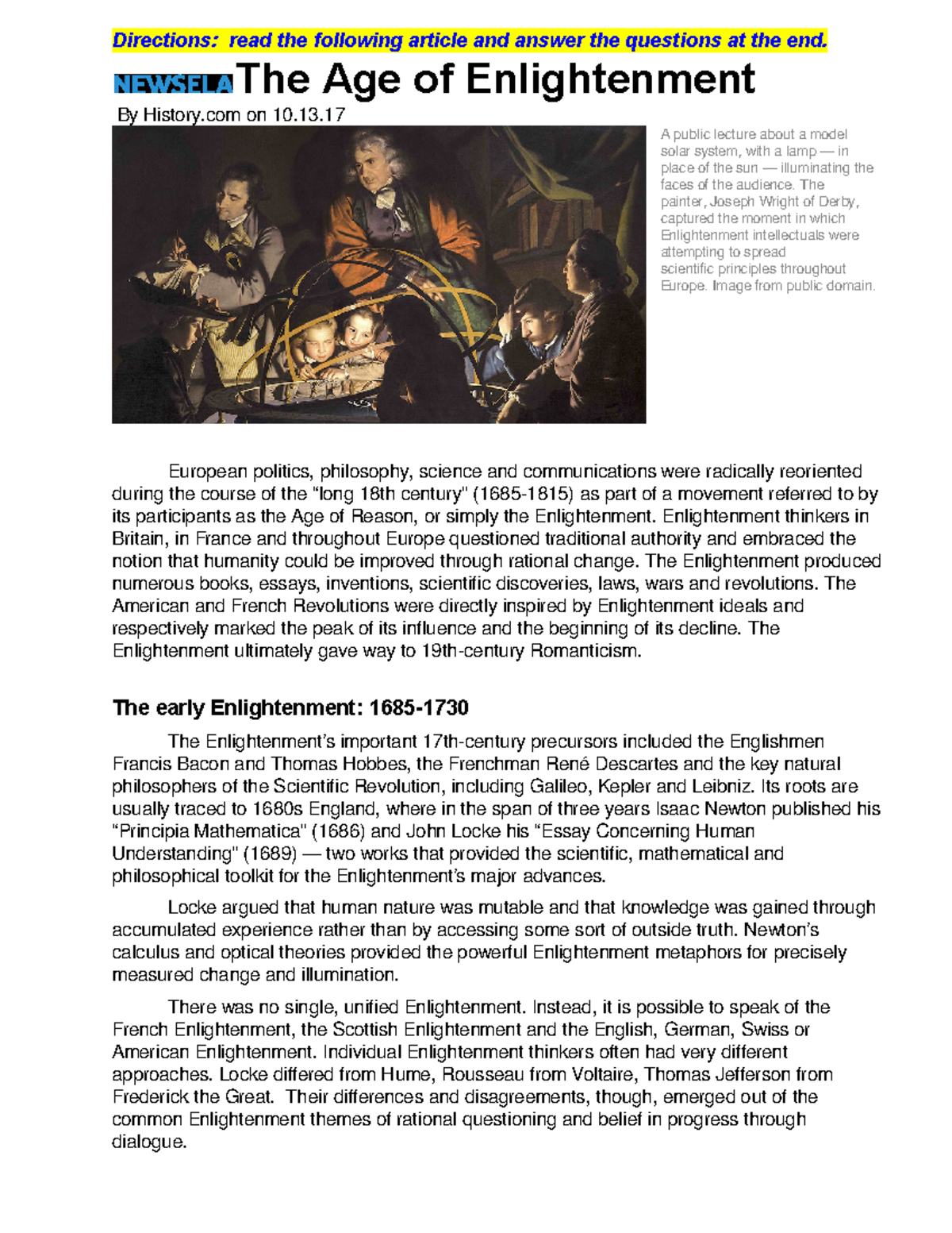 Reading The Age of Enlightenment - 18021972 - Directions: read the ...