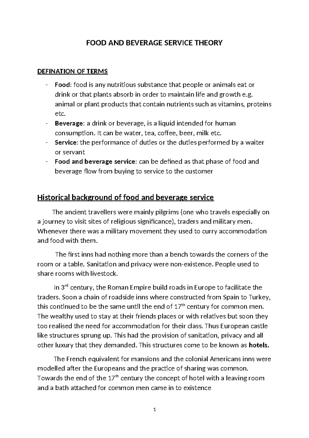 FOOD & BEVERAGE SERVICE THEORY: Key Terms & Historical Insights (FST ...