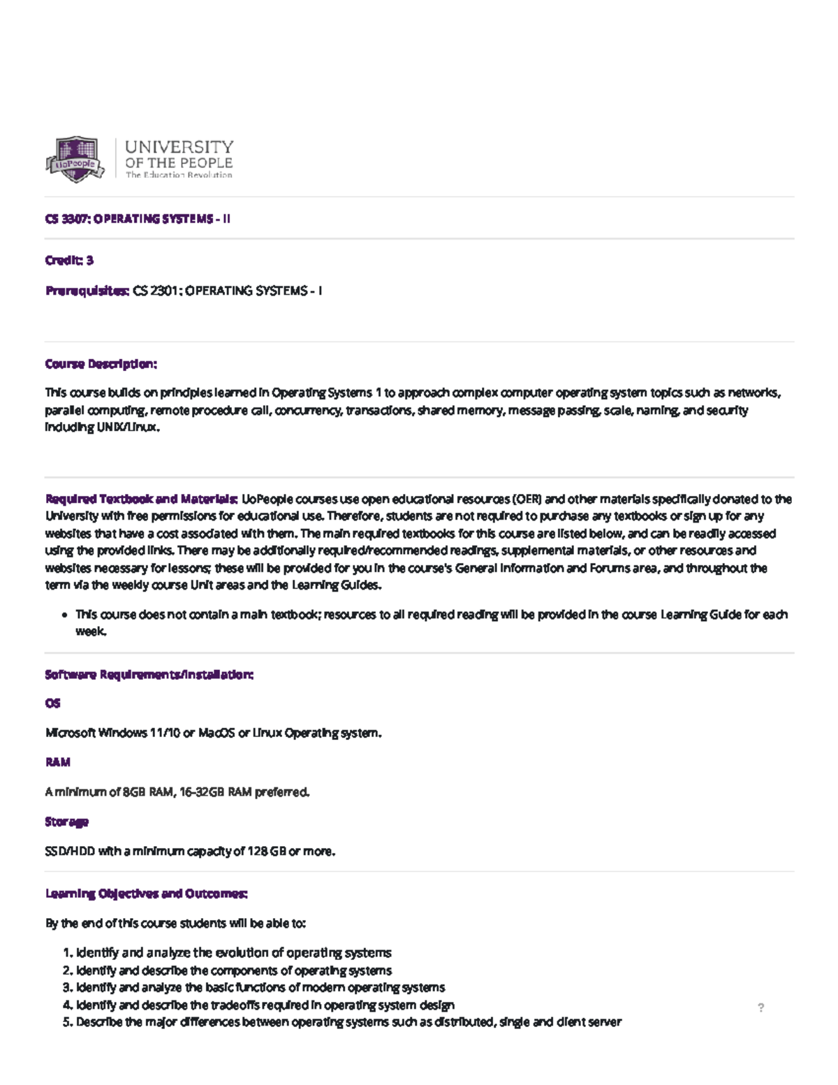 CS 3307-01 - AY2025-T3 Operating Systems II Course Syllabus - Studocu