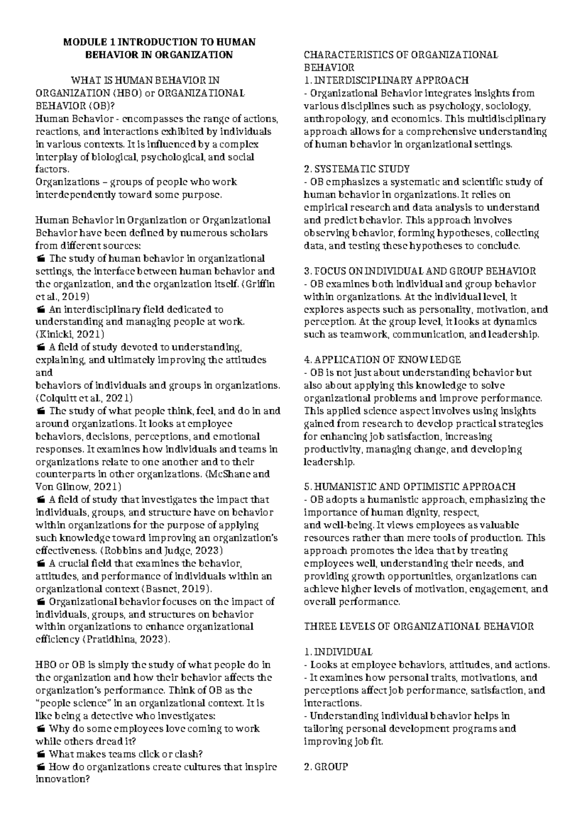 HBO Module 1: Understanding Human Behavior in Organizations - Studocu