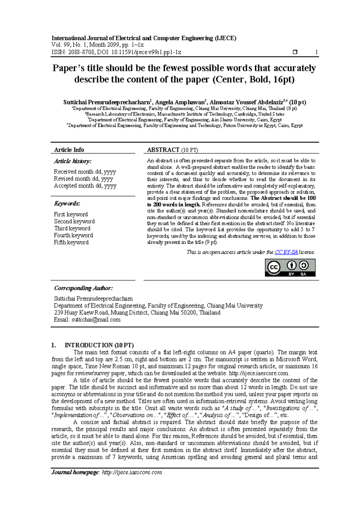 IJECE - Paper Guidelines for Article Submission and Formatting - Studocu