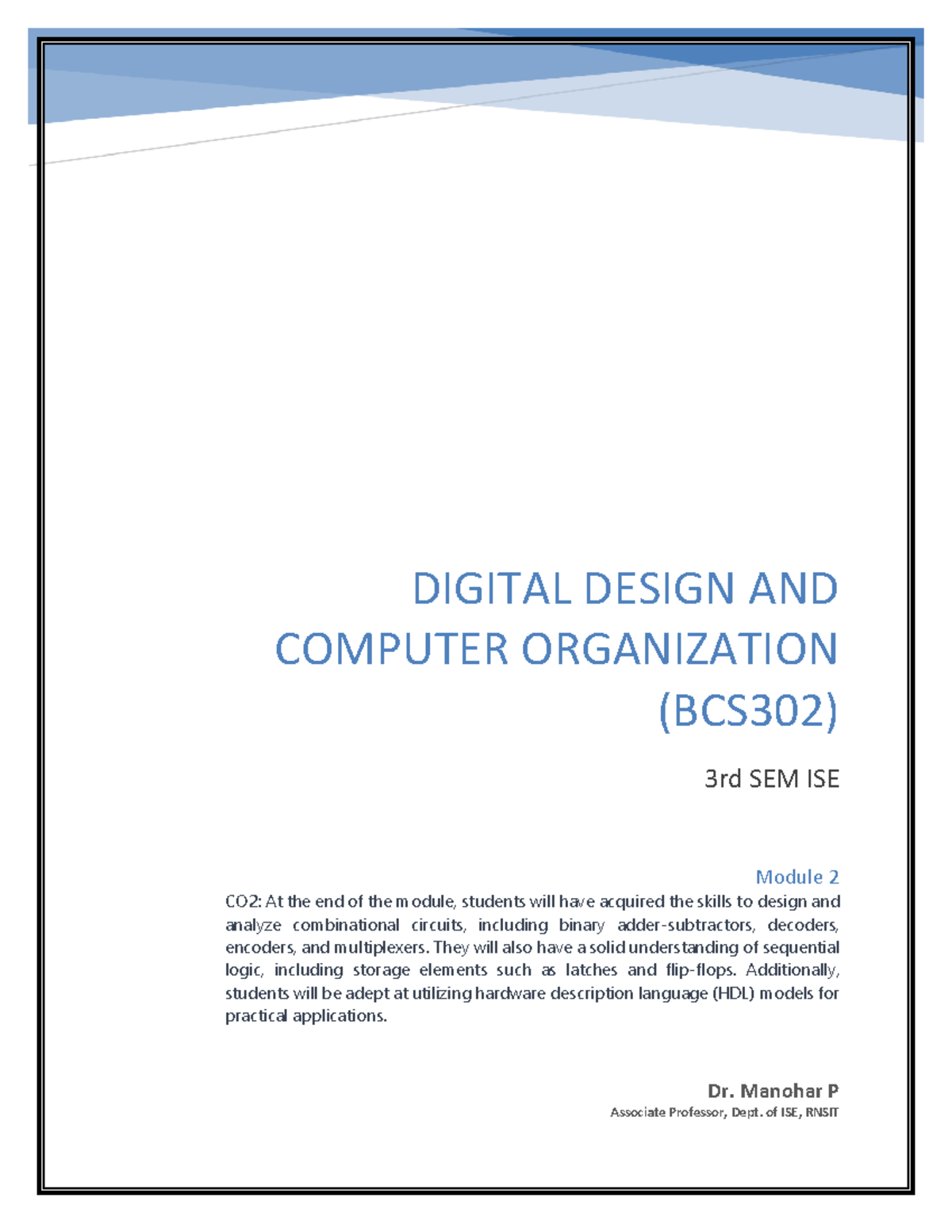 Digital Design and Computer Organization: Combinational Logic (BCS302 ...