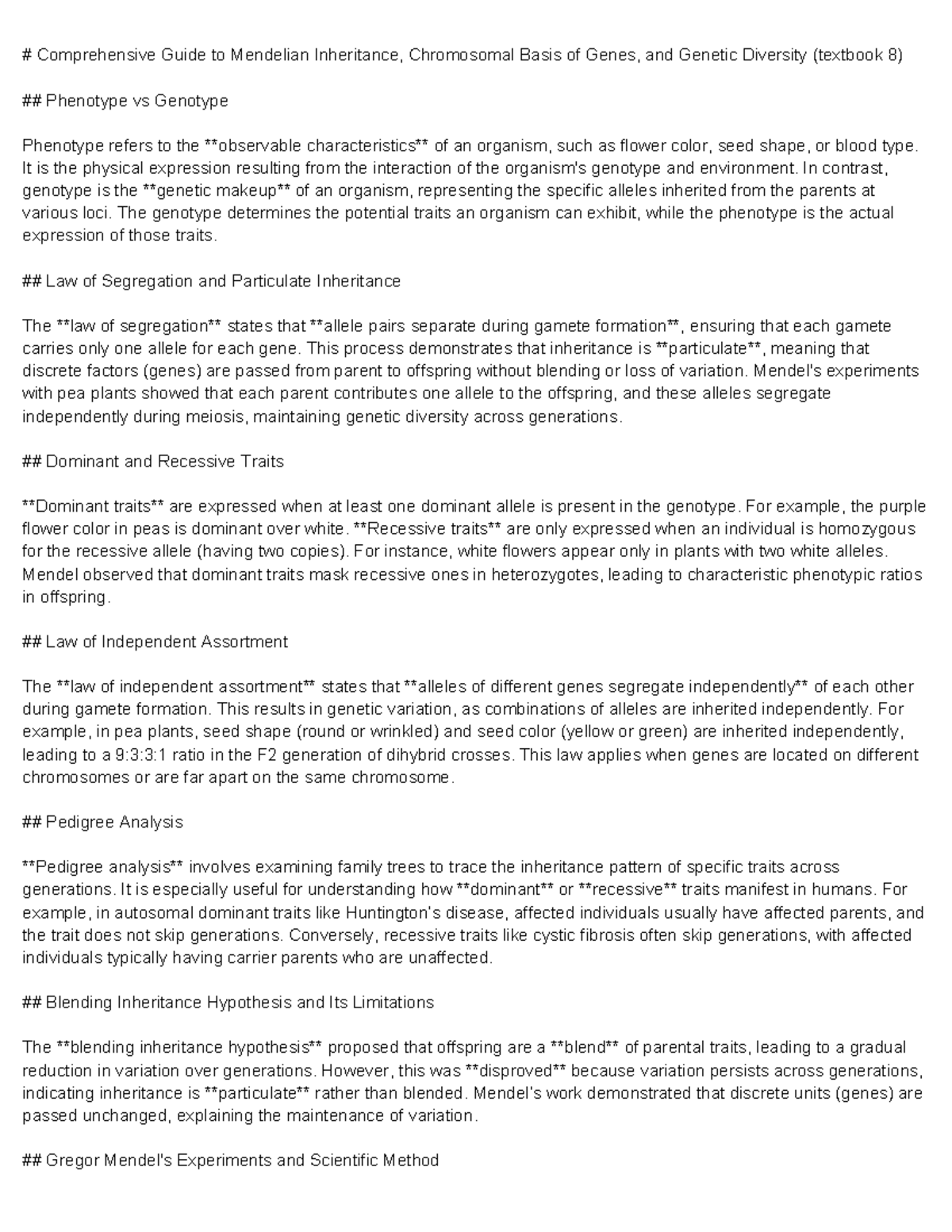 Comprehensive Guide to Mendelian Genetics (BIO 101) - Studocu