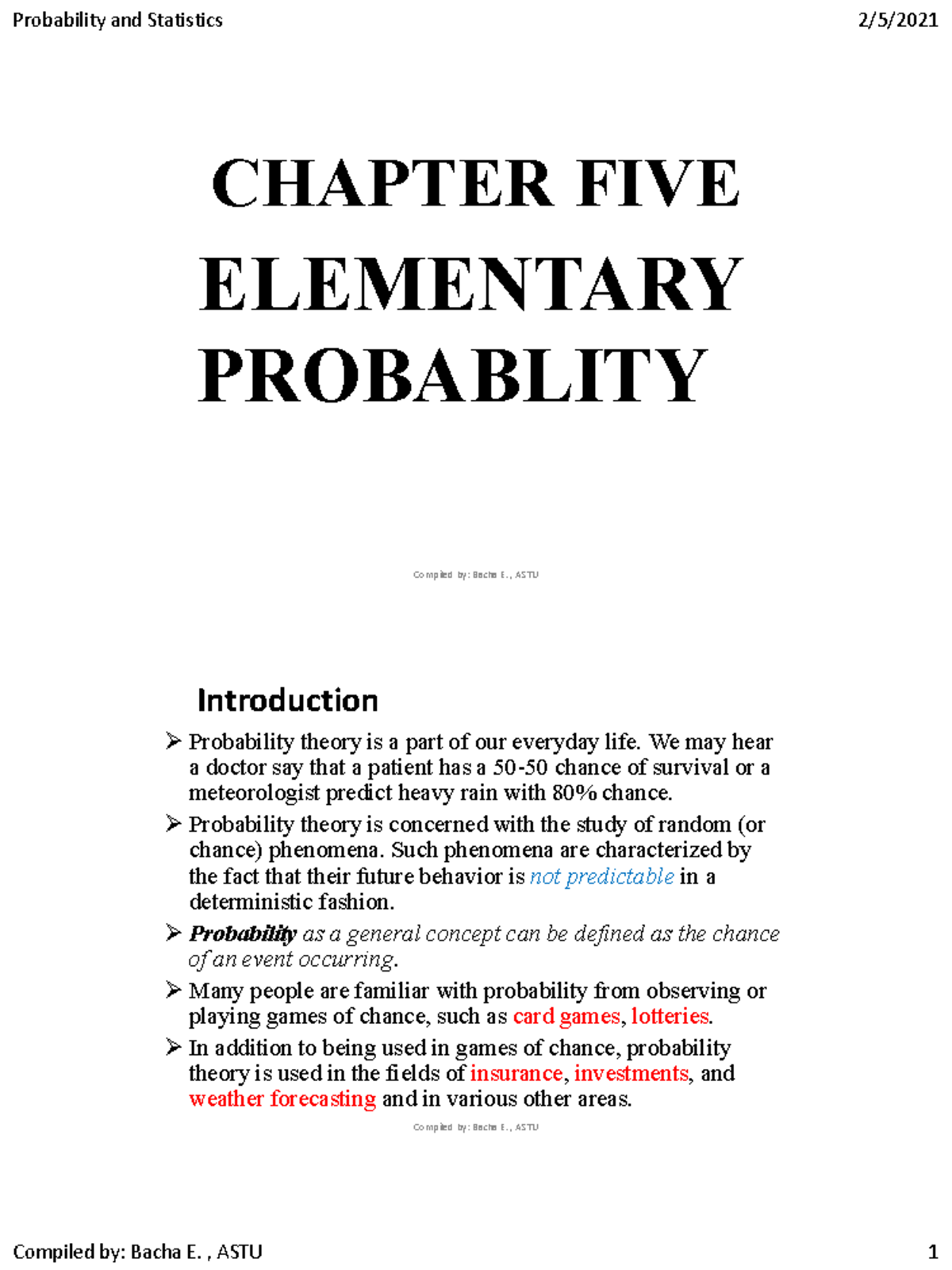 Chapter FIVE - statistics and probability short note - CHAPTER FIVE ...