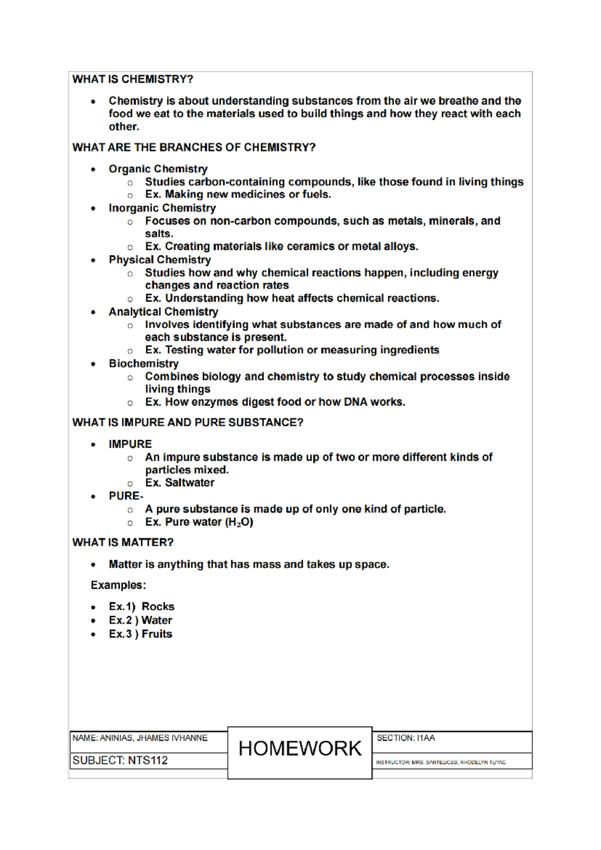 NTS112 - Introduction to Chemistry: Key Concepts and Branches - Studocu