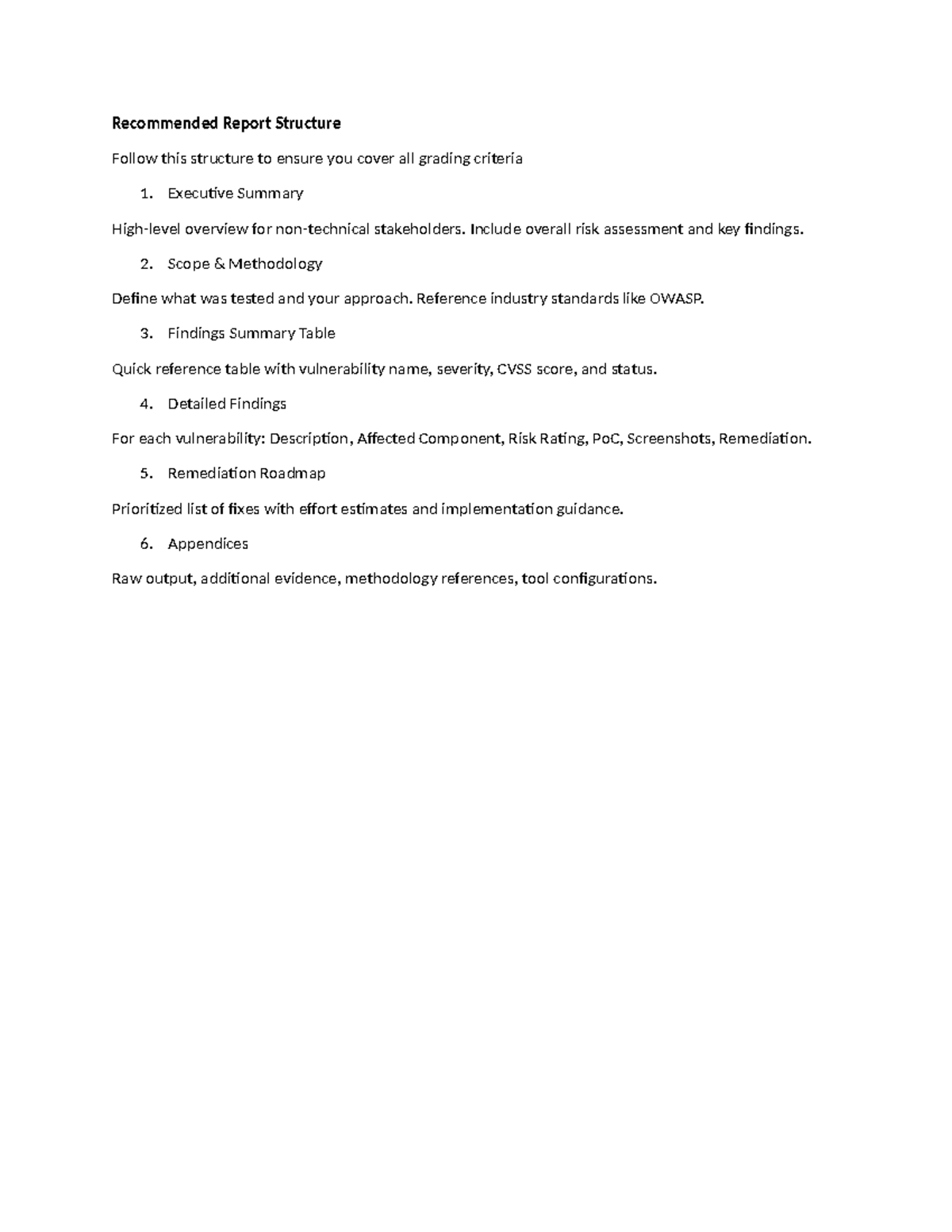 Recommended Report Structure - Recommended Report Structure Follow this ...