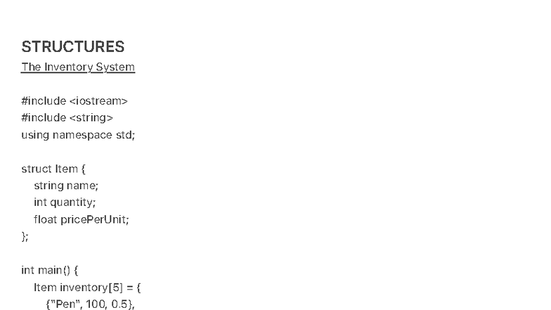 Structures in C++ - Inventory, Pointers, and Dynamic Creation - Studocu