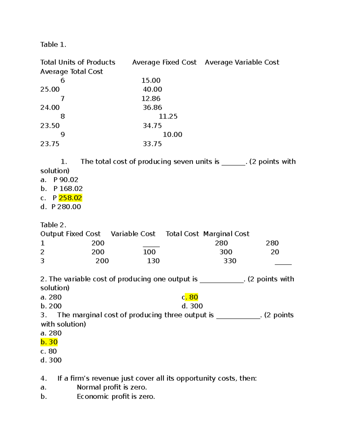 BE 313 Week 4 Review Quiz: Cost Analysis & Economic Principles - Studocu