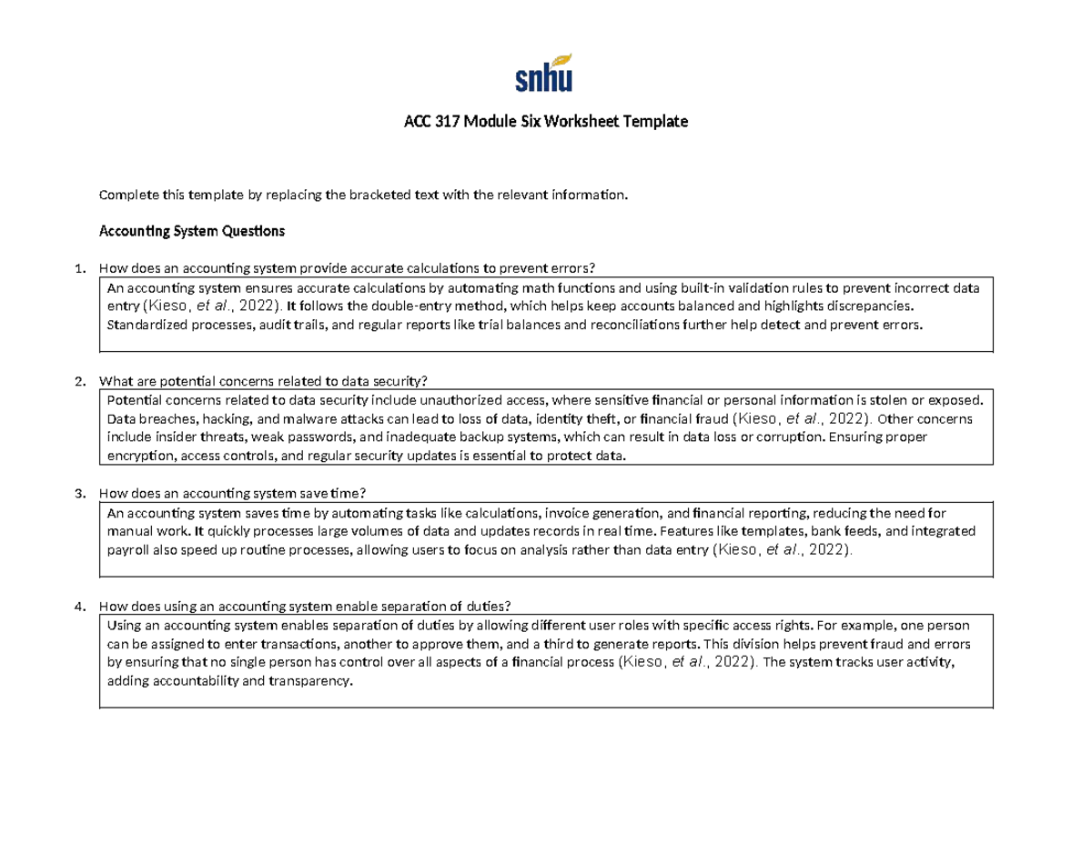 ACC 317 Module Six Worksheet: Accounting Systems & Data Security ...