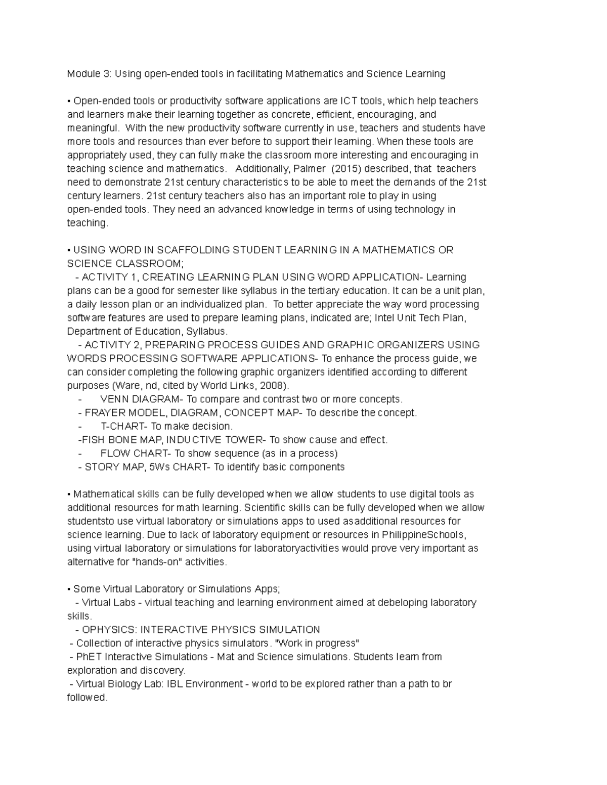 Final Exam Review: Summary of Module 3 - Open-Ended Tools in STEM - Studocu