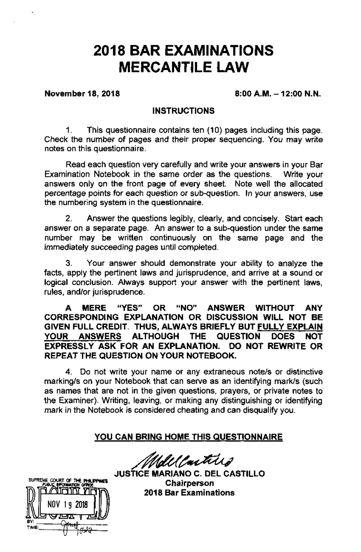 Mercantile Law Bar Examination Questions and Answers 2018 - Studocu