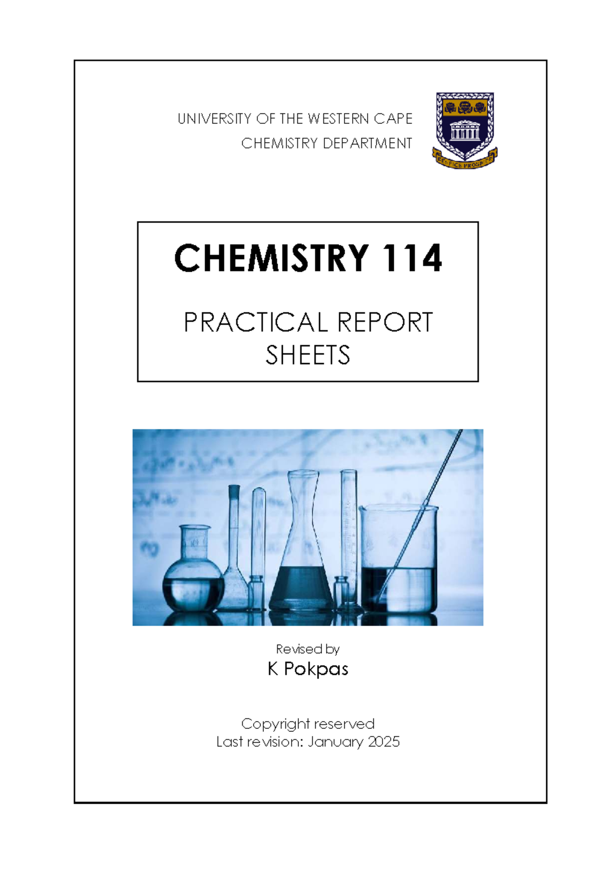 CHE114 Practical Report Sheets for 2025 Experiments and Results - Studocu