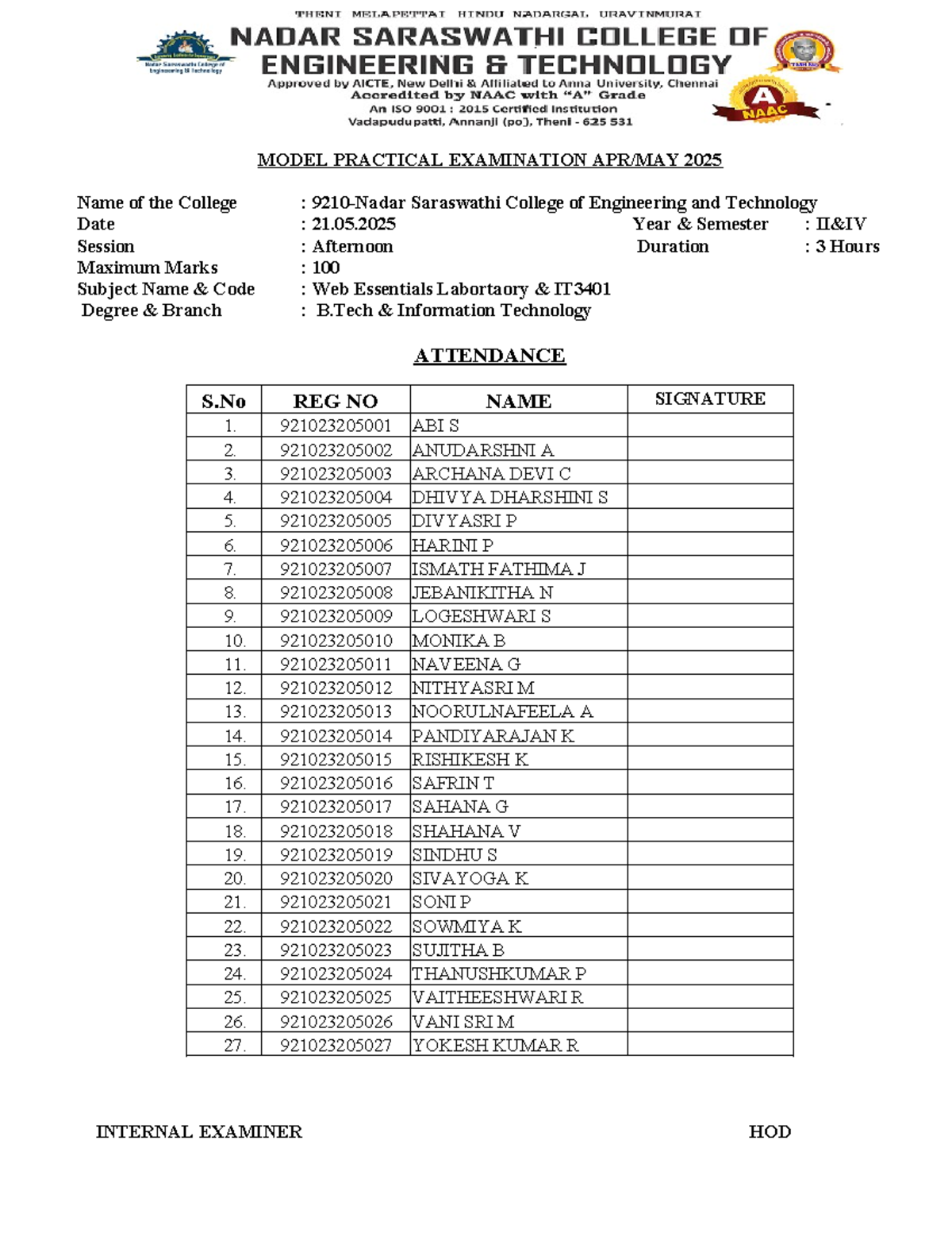 Lab Attendance & Viva - IT3401 Web Essentials Practical Exam 2025 - Studocu